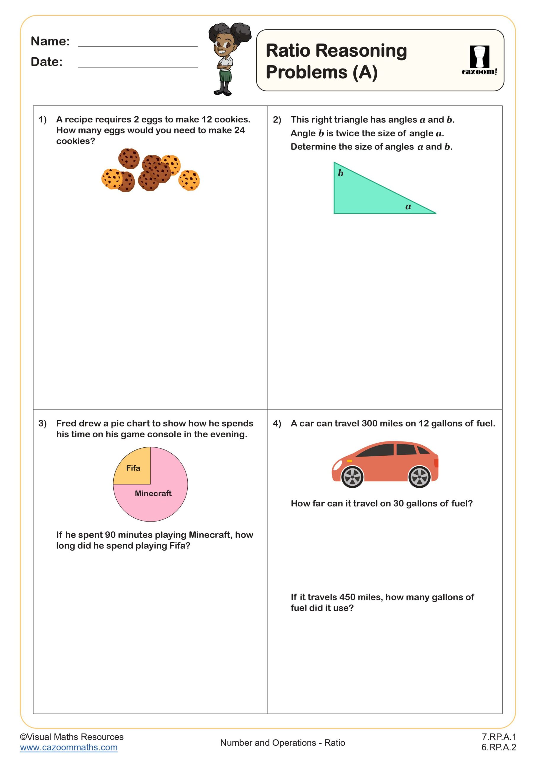Ratio Reasoning Problems (A) Worksheet | Fun and Engaging 6th and 7th ...