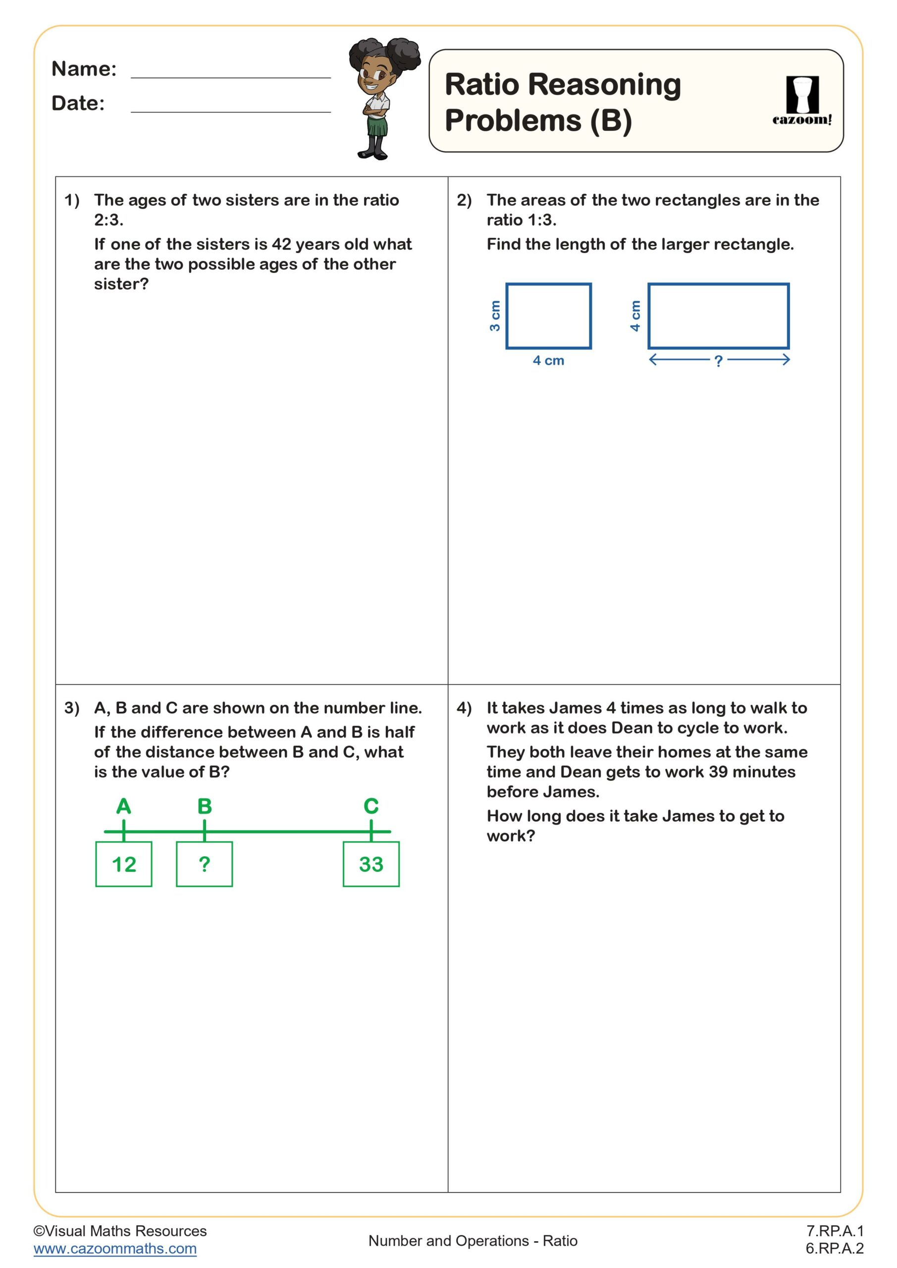 Ratio Reasoning Problems (B) Worksheet | Printable PDF 6th and 7th ...