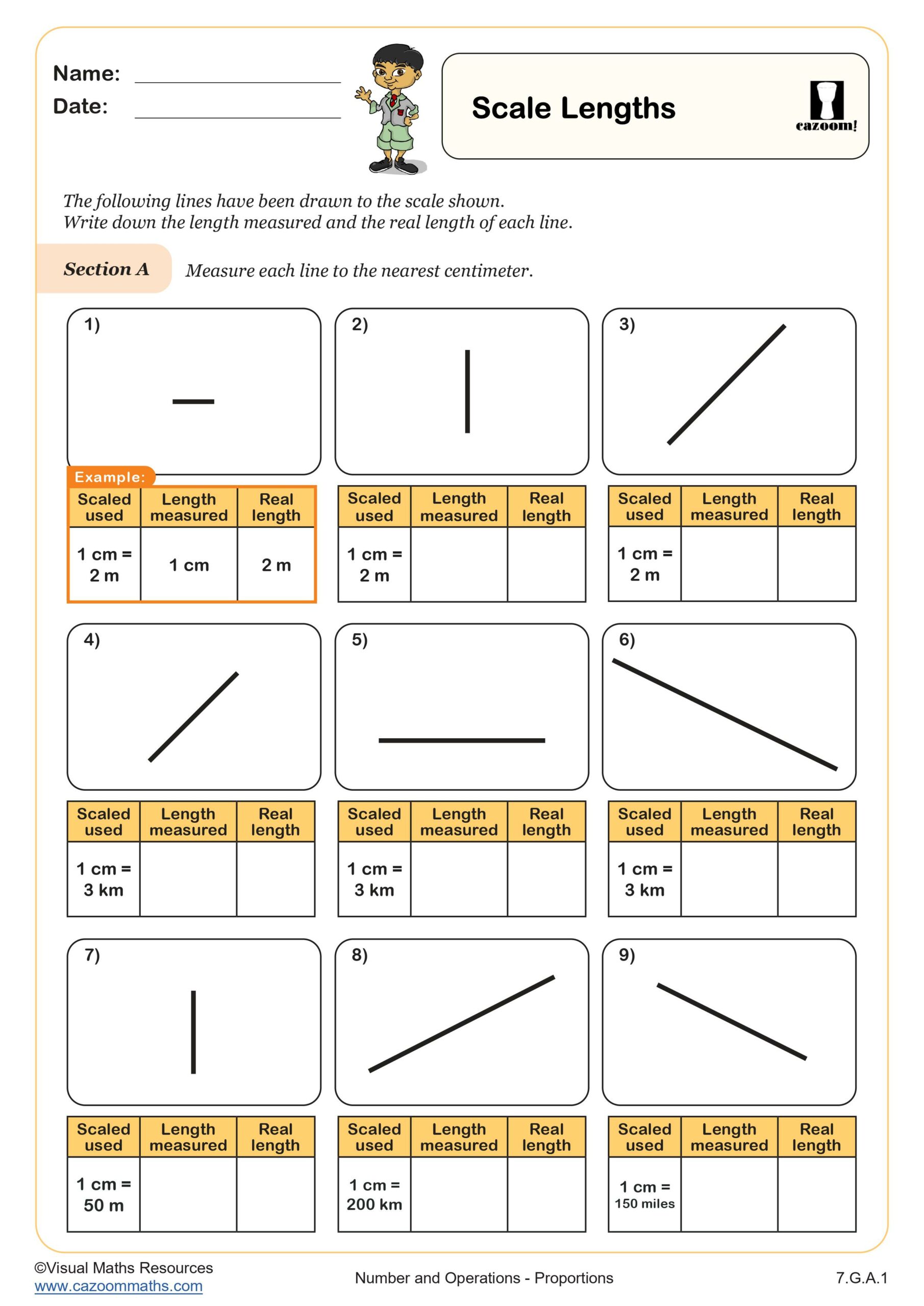 Scale Lengths Worksheet | Printable PDF 7th Grade Number & Operations ...
