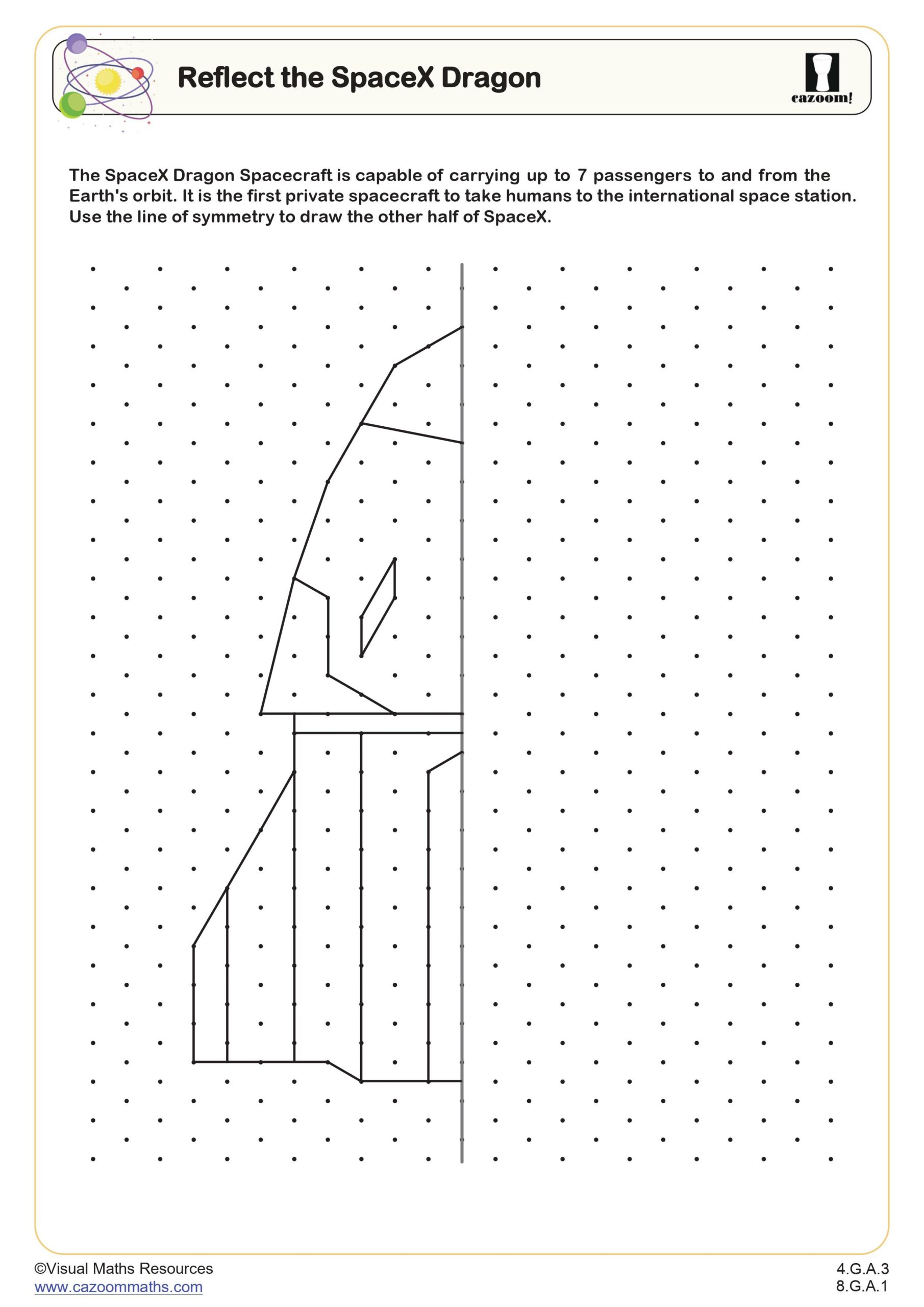Reflect the SpaceX Dragon Worksheet | Fun and Engaging 4th to 8th Grade ...