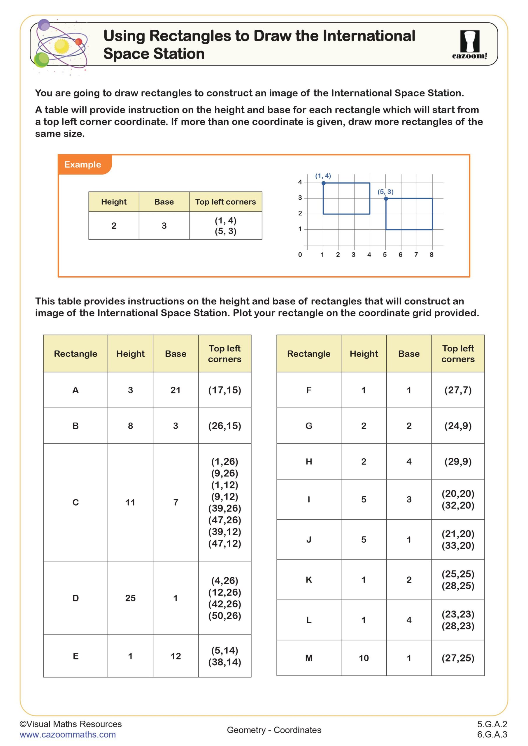 Using Rectangles to Draw the International Space Station Worksheet ...