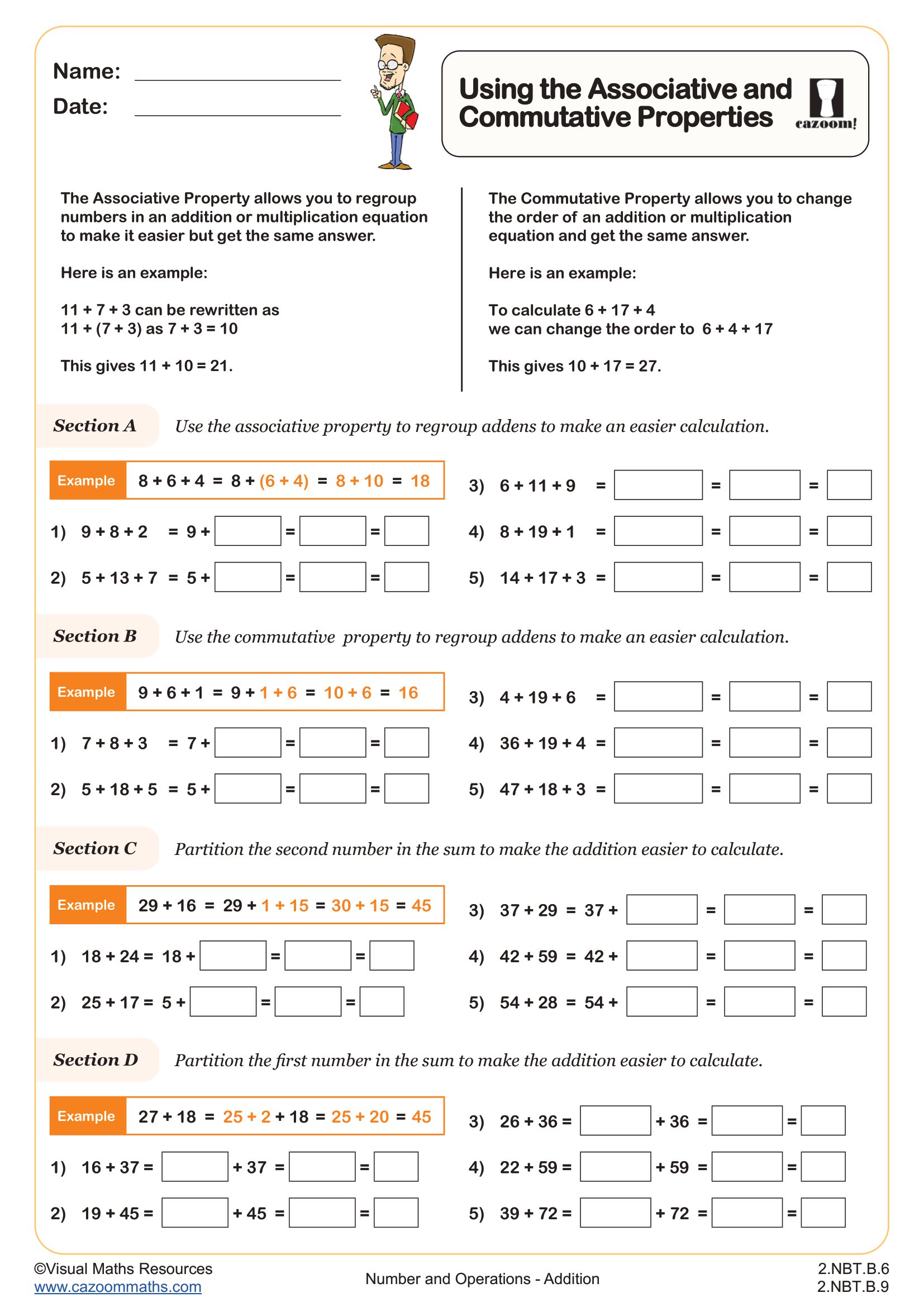 Using The Associative And Commutative Properties Worksheet Printable Pdf Addition Worksheet