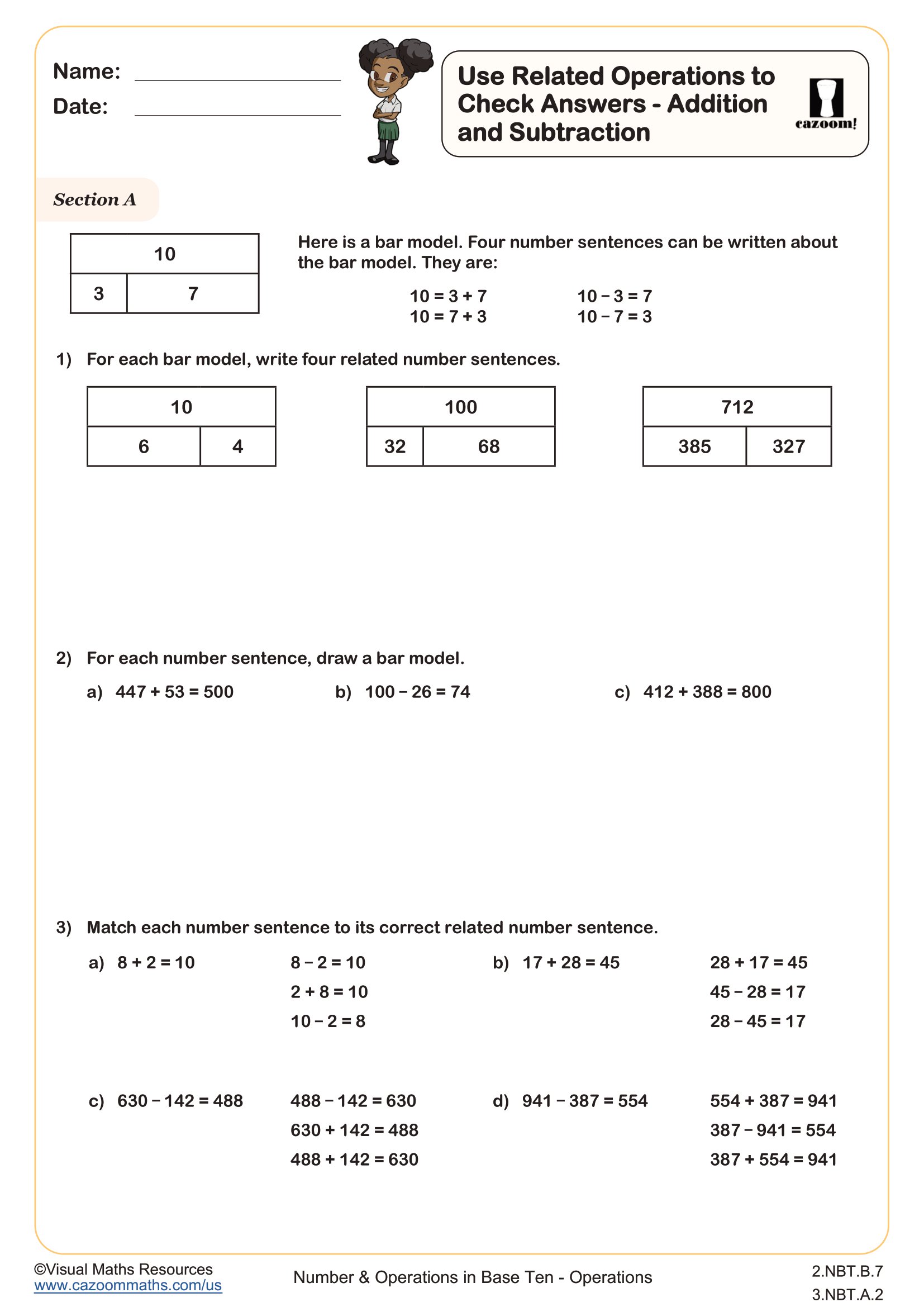 Using Related Operations to Check Answers Addition and Subtraction ...