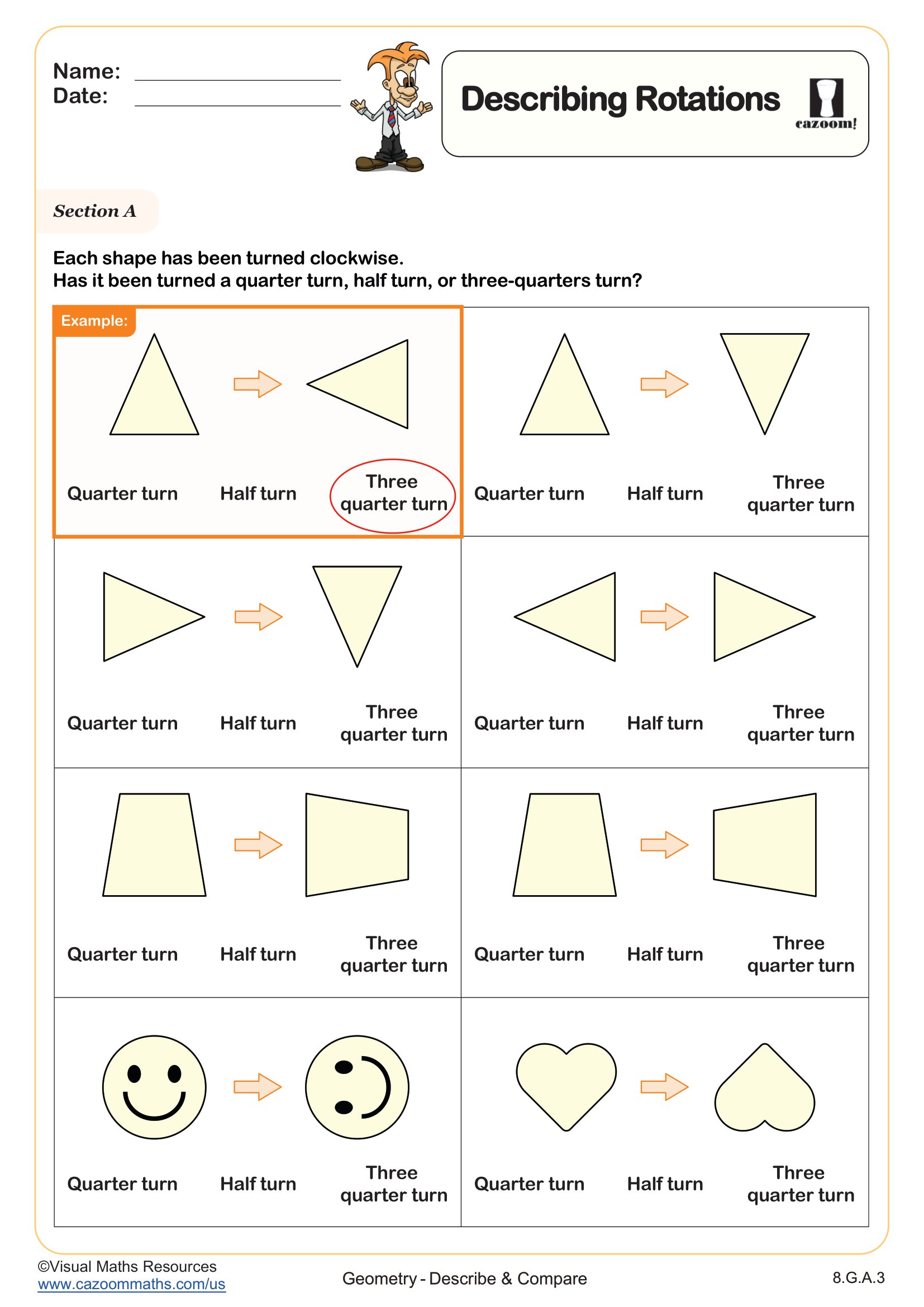 Describing Rotations Worksheet | Printable PDF 8th Grade Geometry Worksheet
