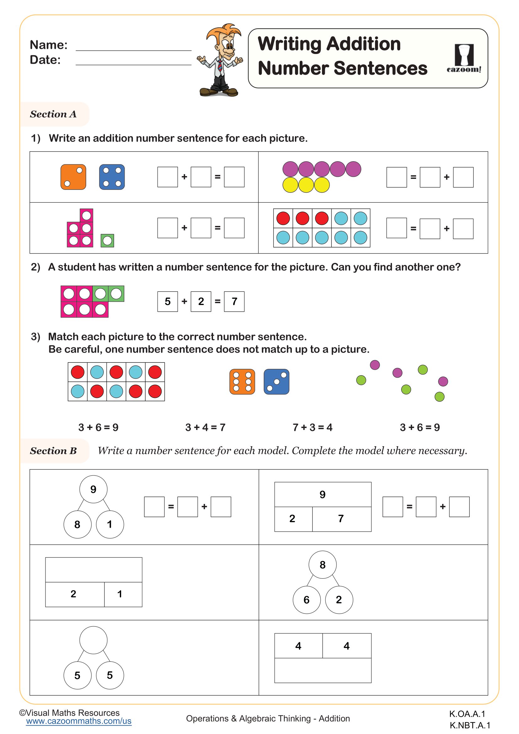 Writing Addition Number Sentences Worksheet | Fun and Engaging ...