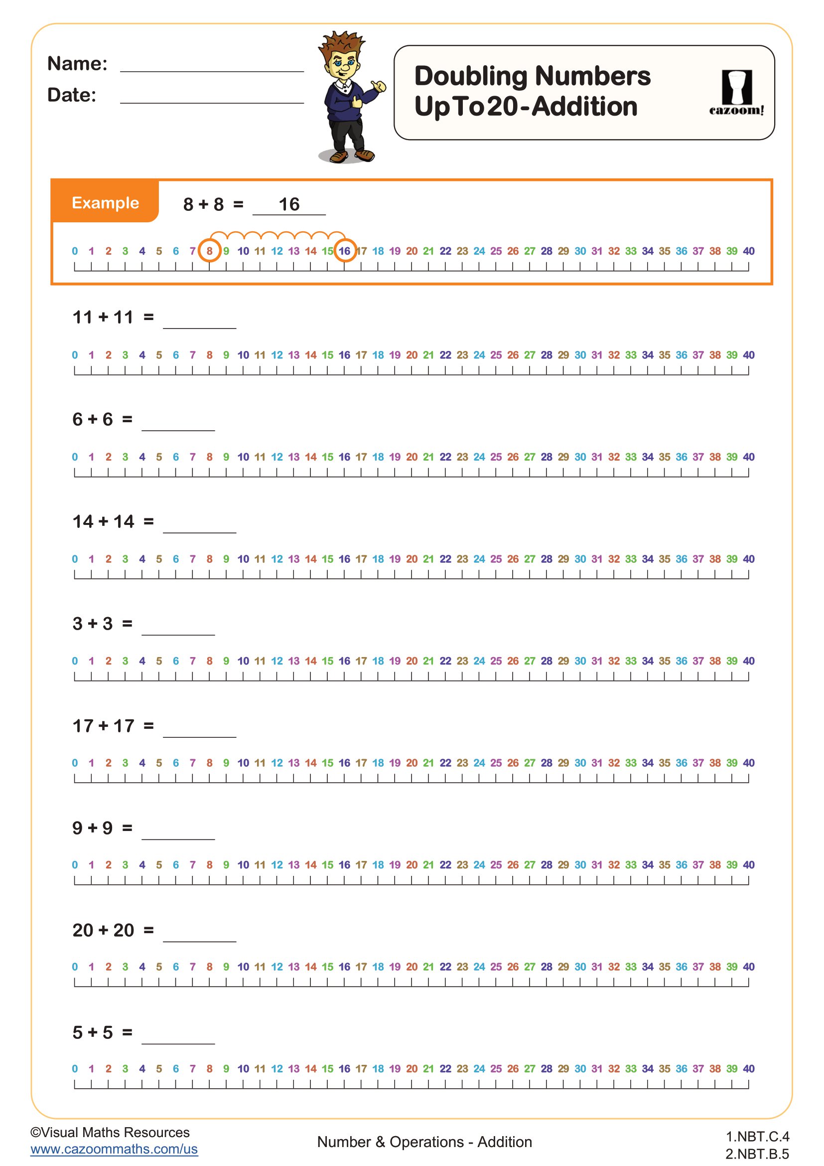 Doubling Numbers Up to 20 - Addition Worksheet | Fun and Engaging 1st ...