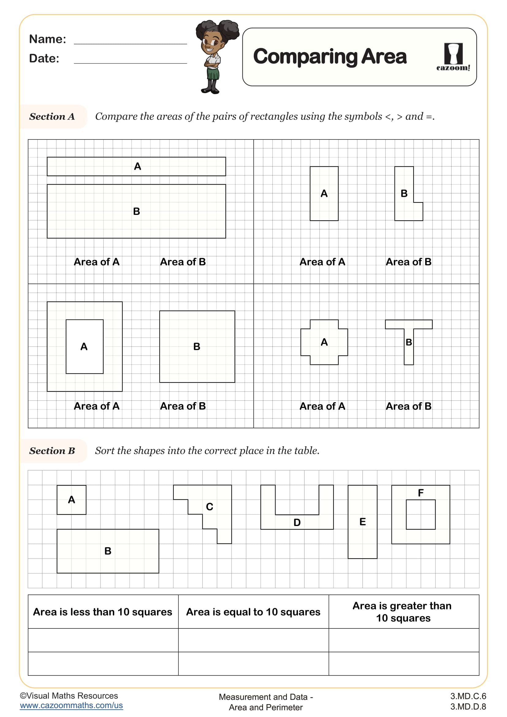Comparing Area Worksheet | Fun and Engaging 3rd Grade Measurement and ...