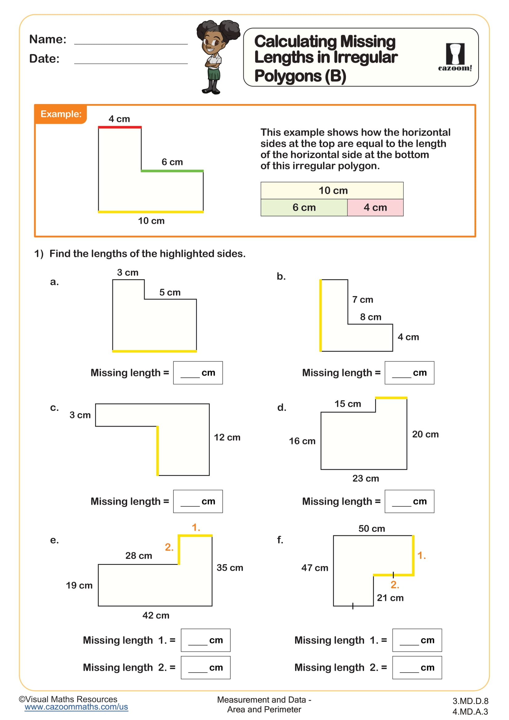 Calculating Missing Lengths in Irregular Polygons (B) Worksheet | Fun ...