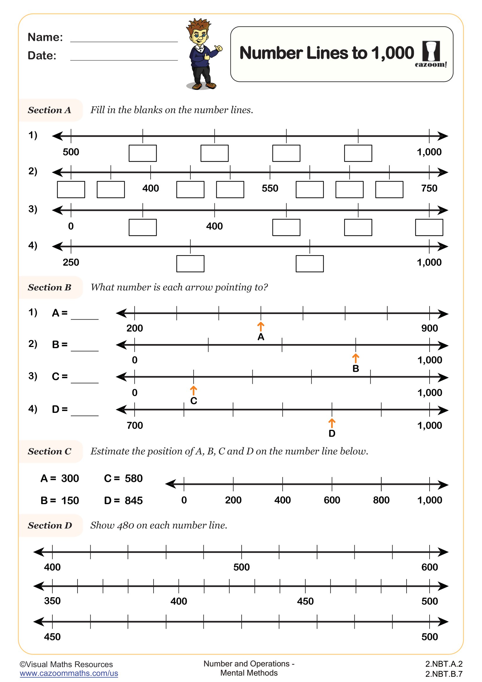 Number Lines to 1,000 Worksheet | Fun and Engaging 2nd Grade and 2nd ...