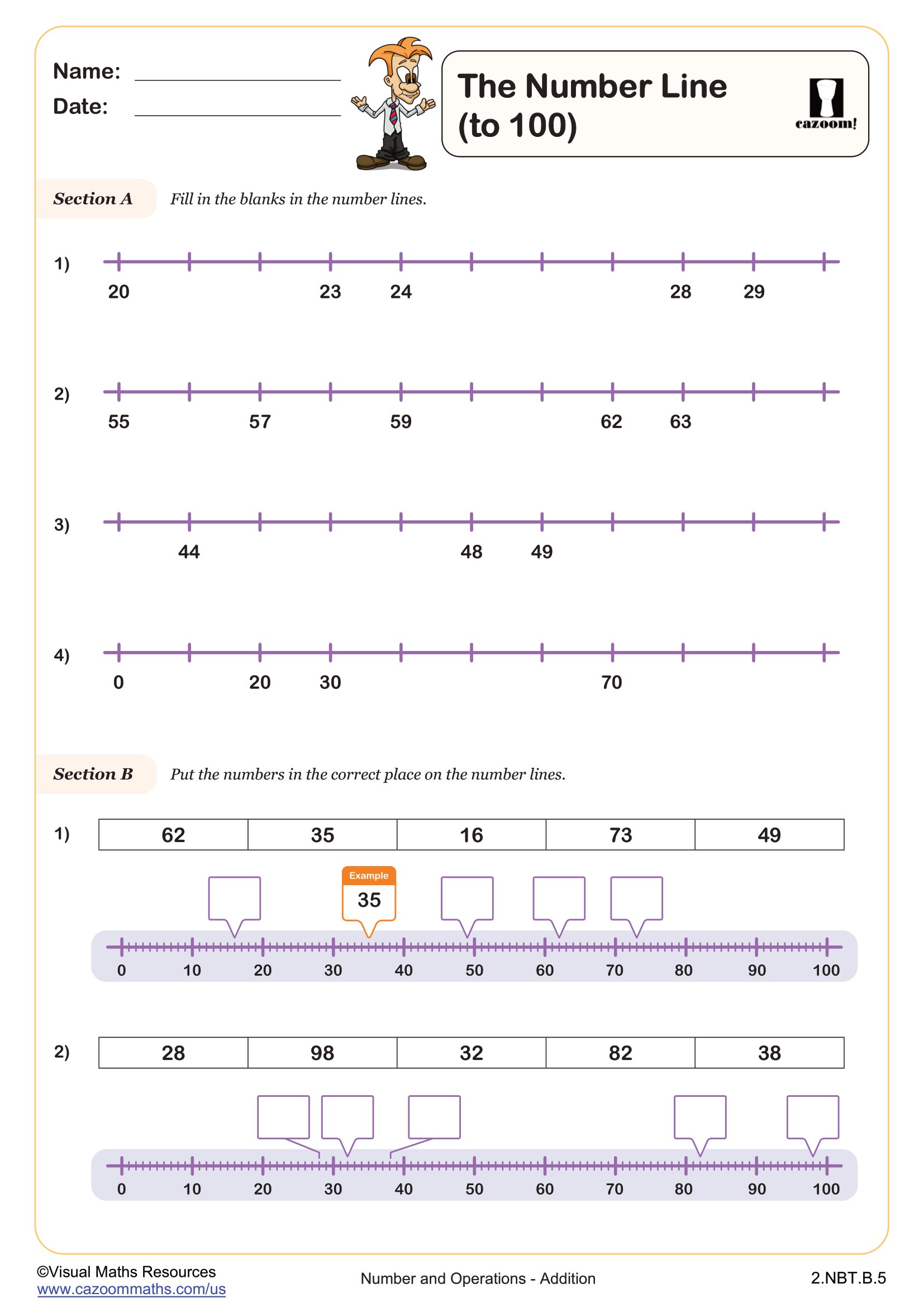 The Number Line to 100 Worksheet | Fun and Engaging 2nd Grade Number ...