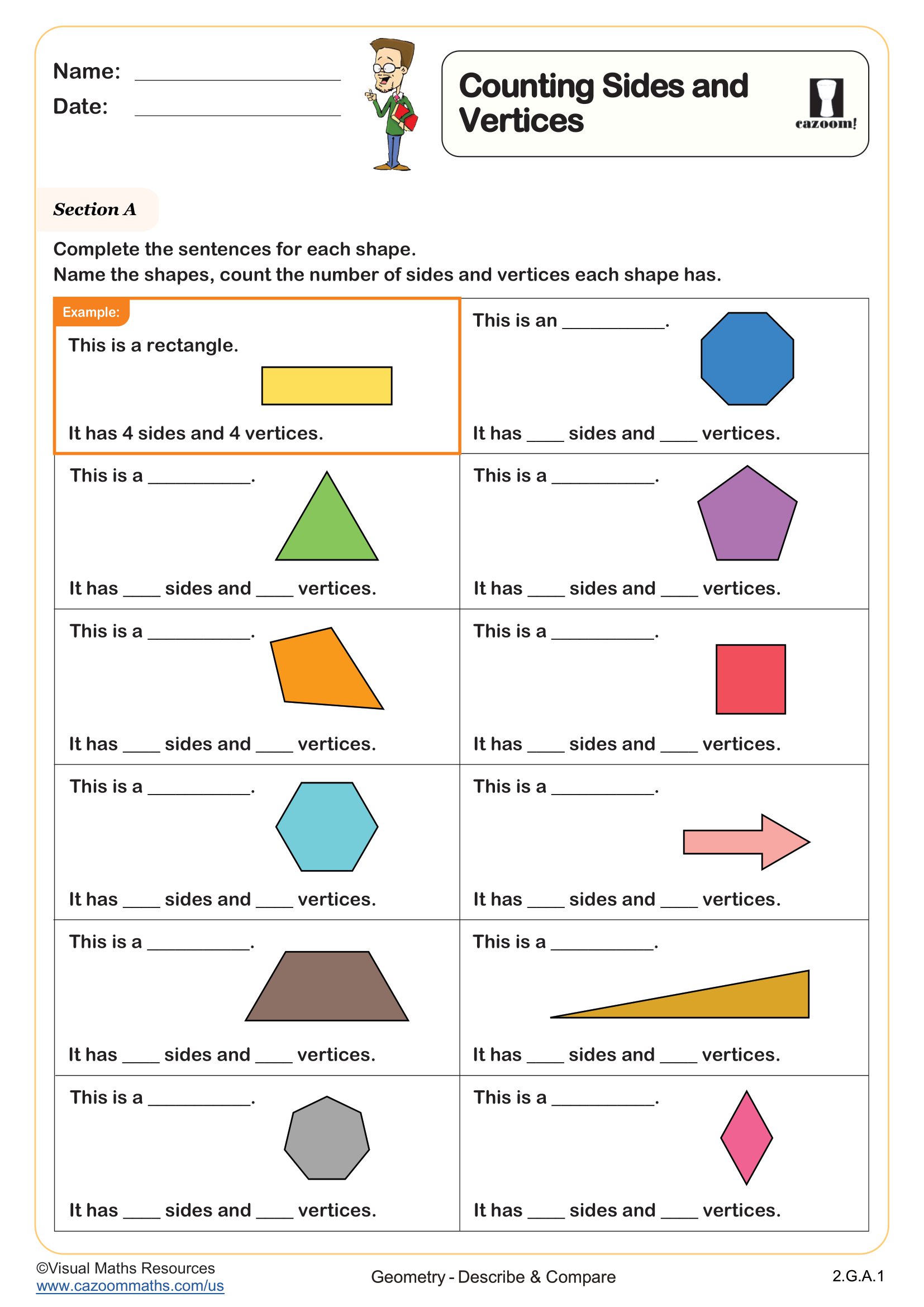 Counting Sides and Vertices Worksheet | Fun and Engaging 2nd Grade ...