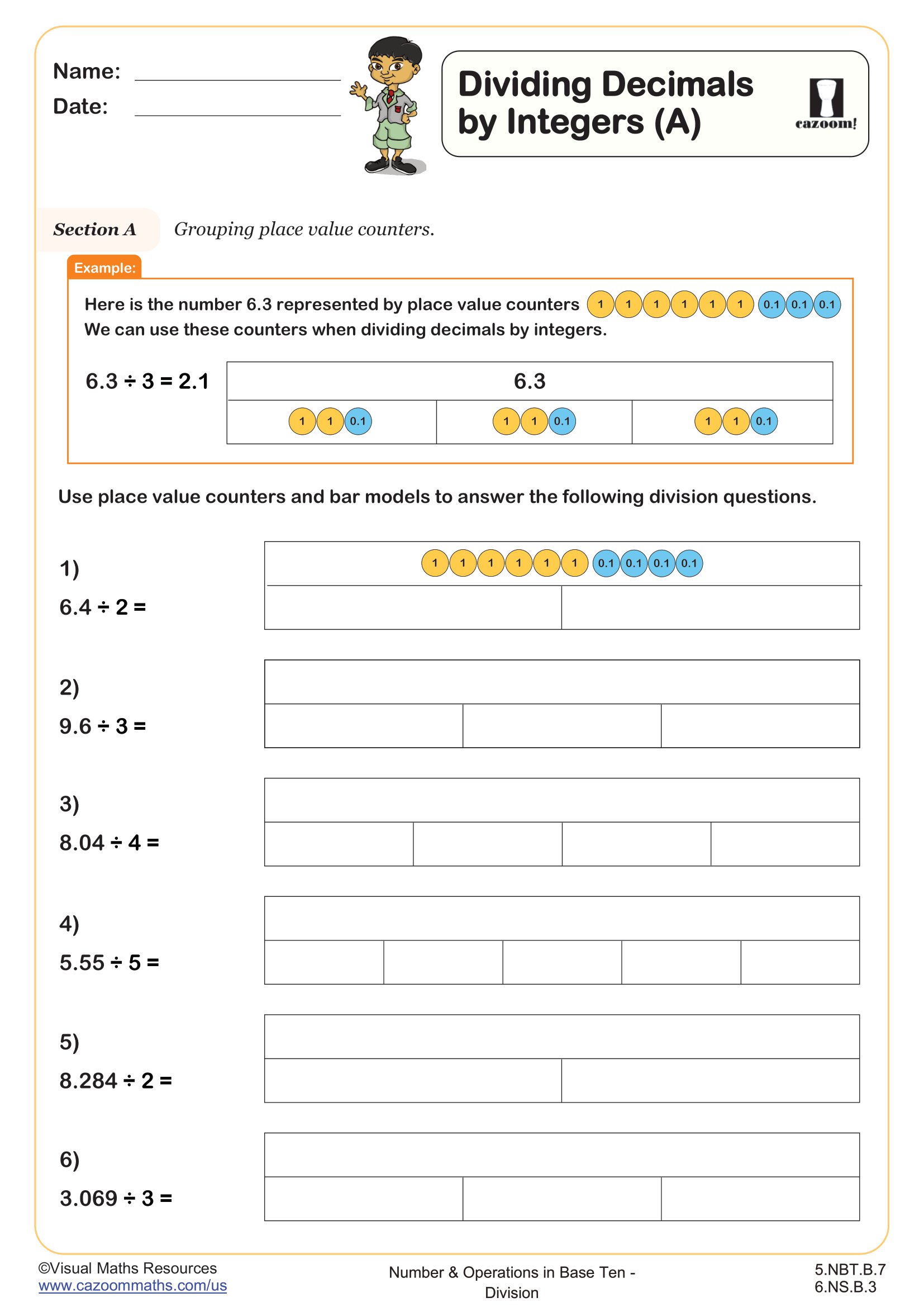 Divide Decimals by Integers (A) Worksheet | Fun and Engaging 5th Grade ...