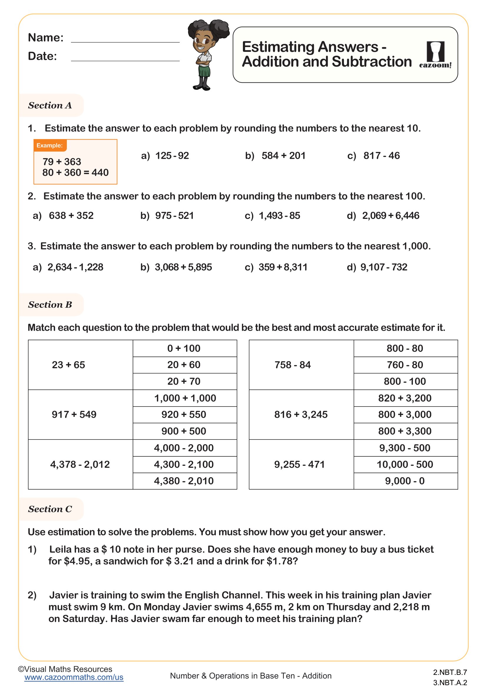Estimating Answers Addition and Subtraction Worksheet | Fun and ...