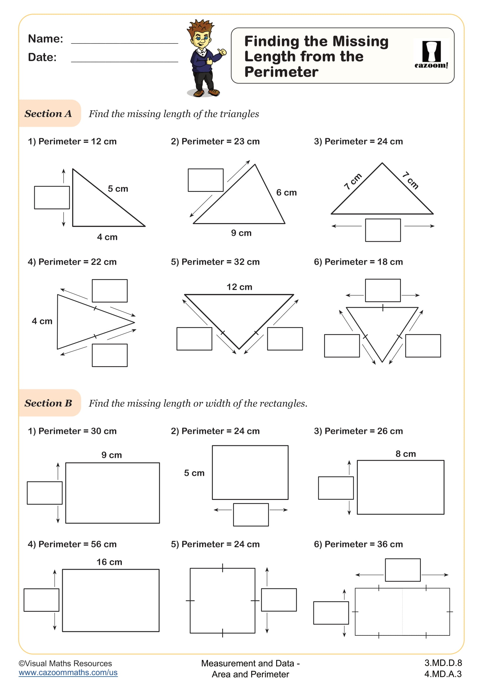 Finding the Missing Length From the Perimeter Worksheet | Fun and ...