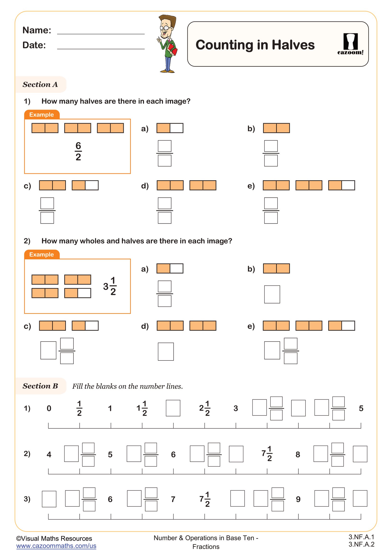 Counting in Halves Worksheet | Fun and Engaging 3rd Grade Number ...