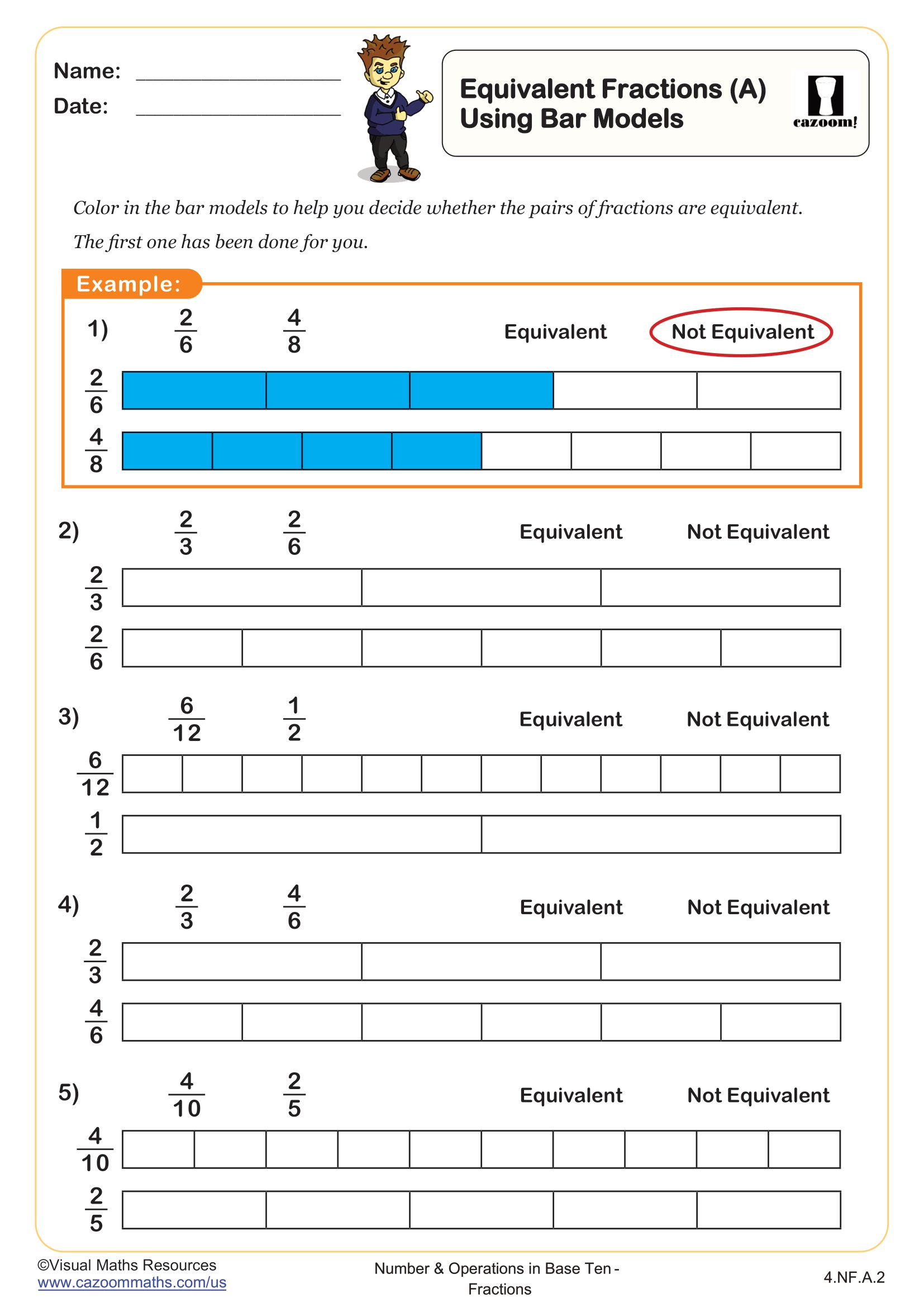 Equivalent Fractions Using Bar Models (A) Worksheet | Fun and Engaging ...