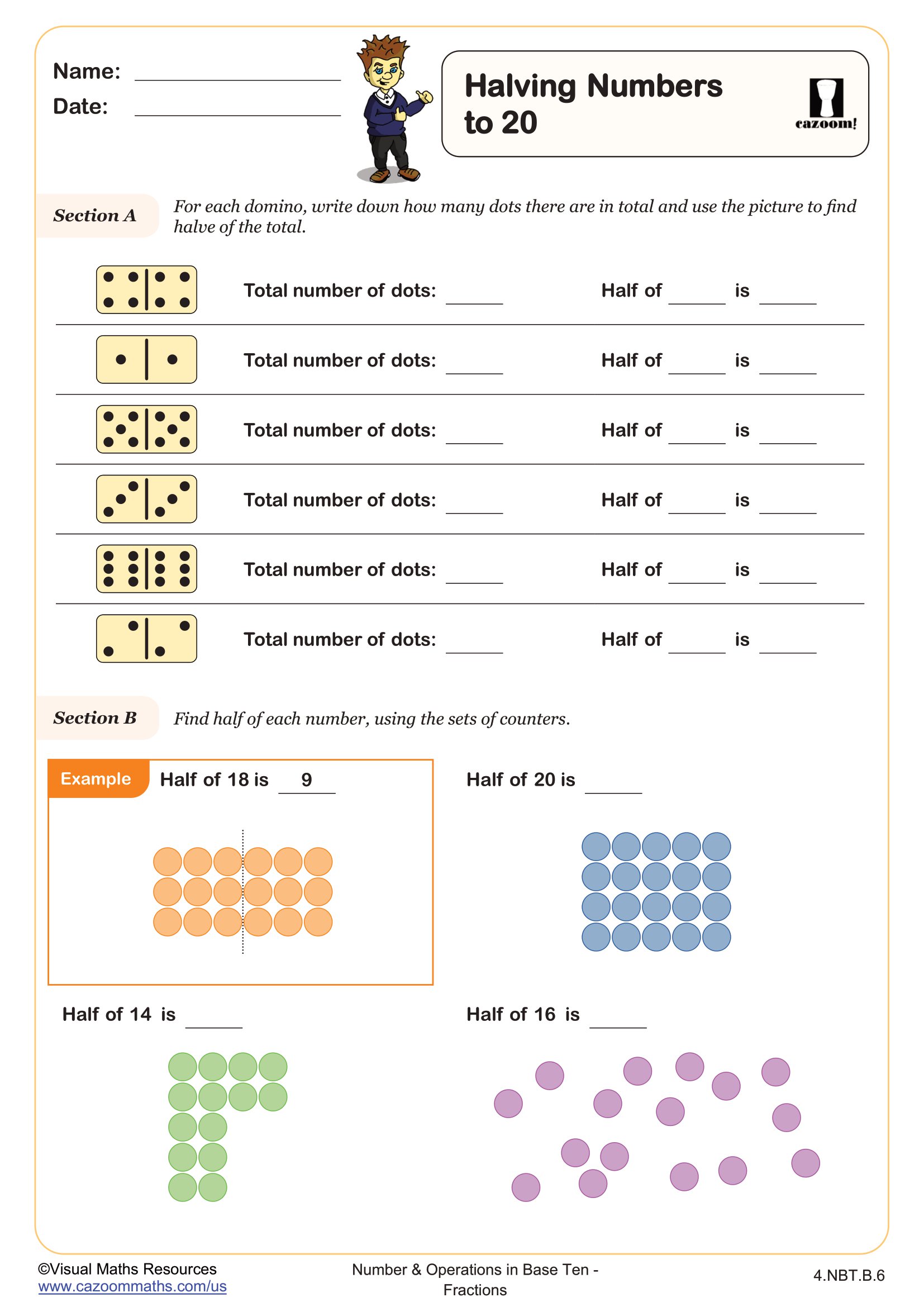 Halving Numbers to 20 Worksheet | Fun and Engaging 4th Grade Number ...