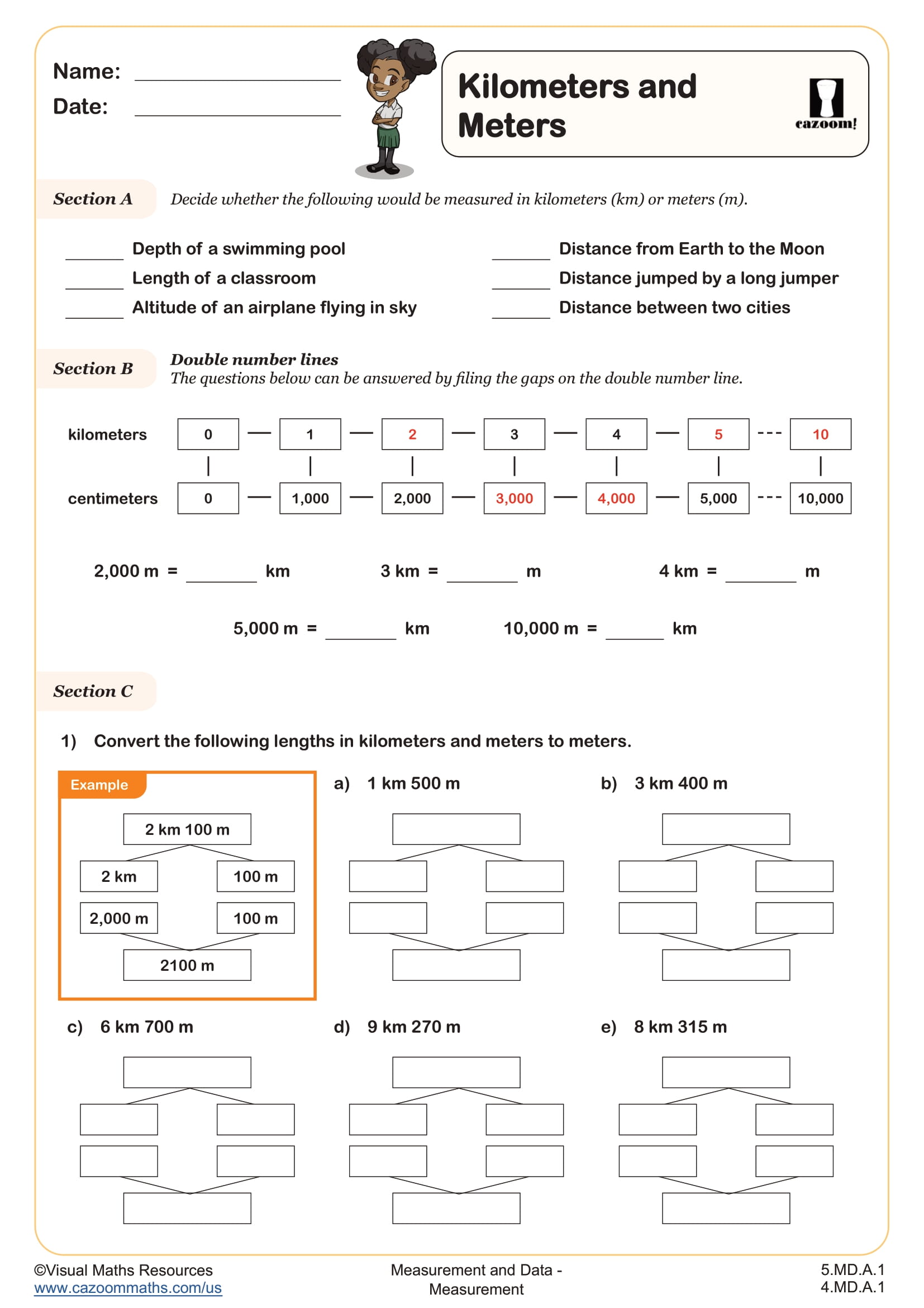 Kilometers and Meters Worksheet | Fun and Engaging 4th Grade and 5th ...
