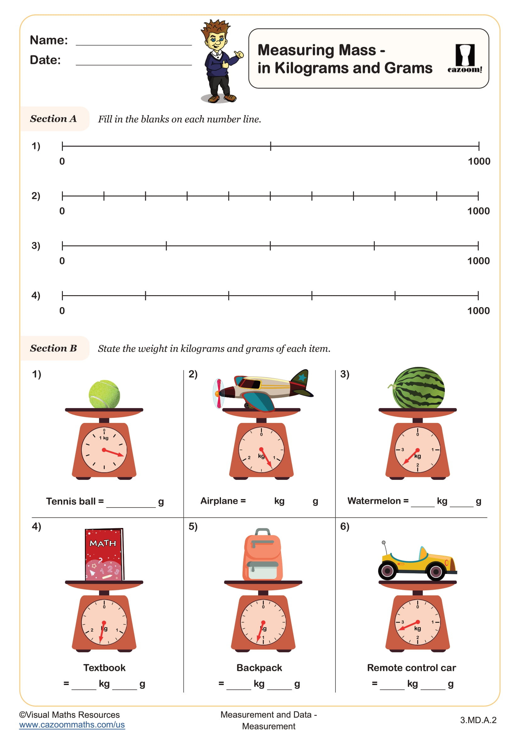 Measure Mass in Kilograms and Grams Worksheet | Fun and Engaging 3rd ...