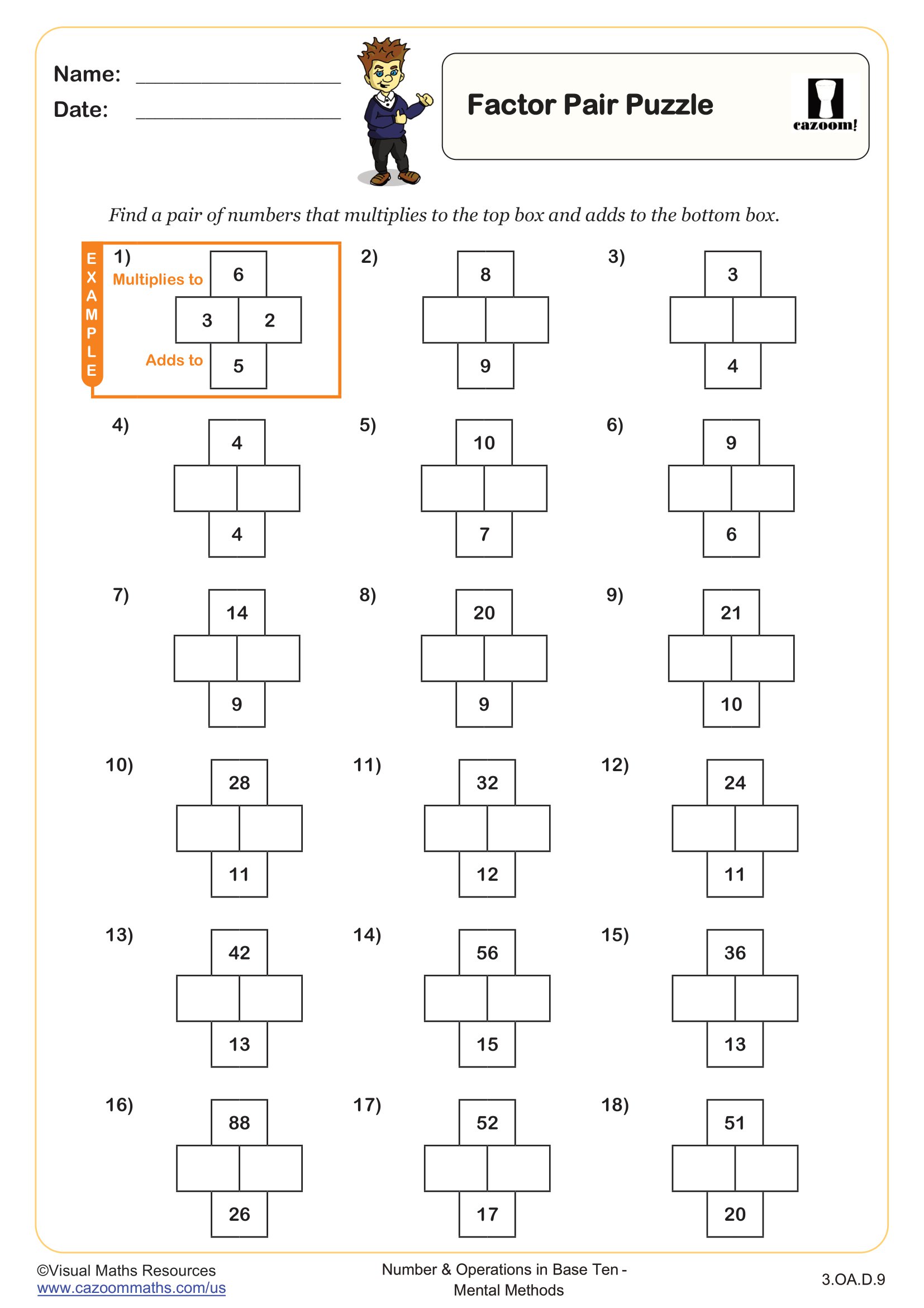 Factor Pair Puzzle Worksheet | Fun and Engaging 3rd Grade Number ...