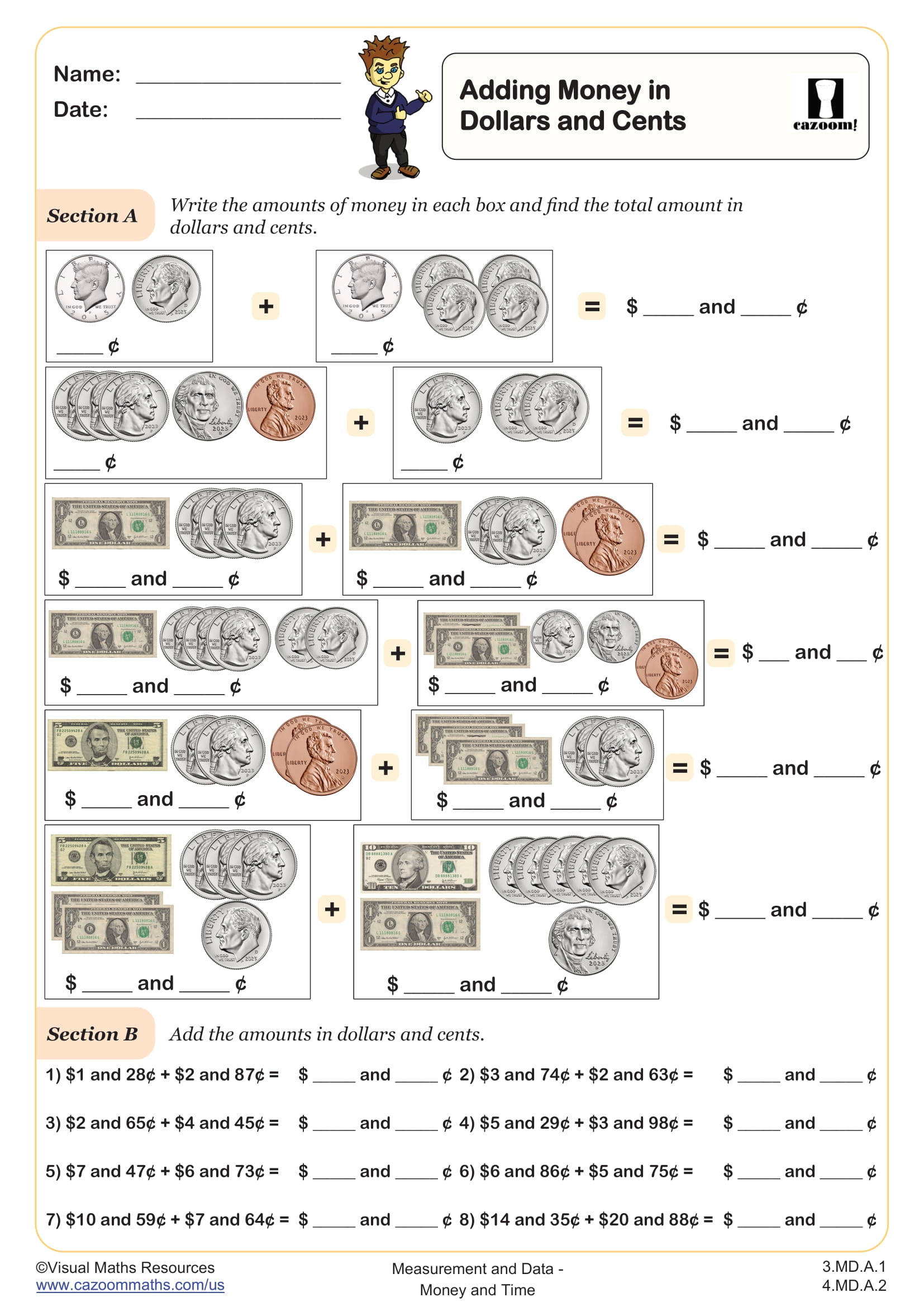 Adding Money In Dollars and Cents Worksheet | Fun and Engaging 3rd ...