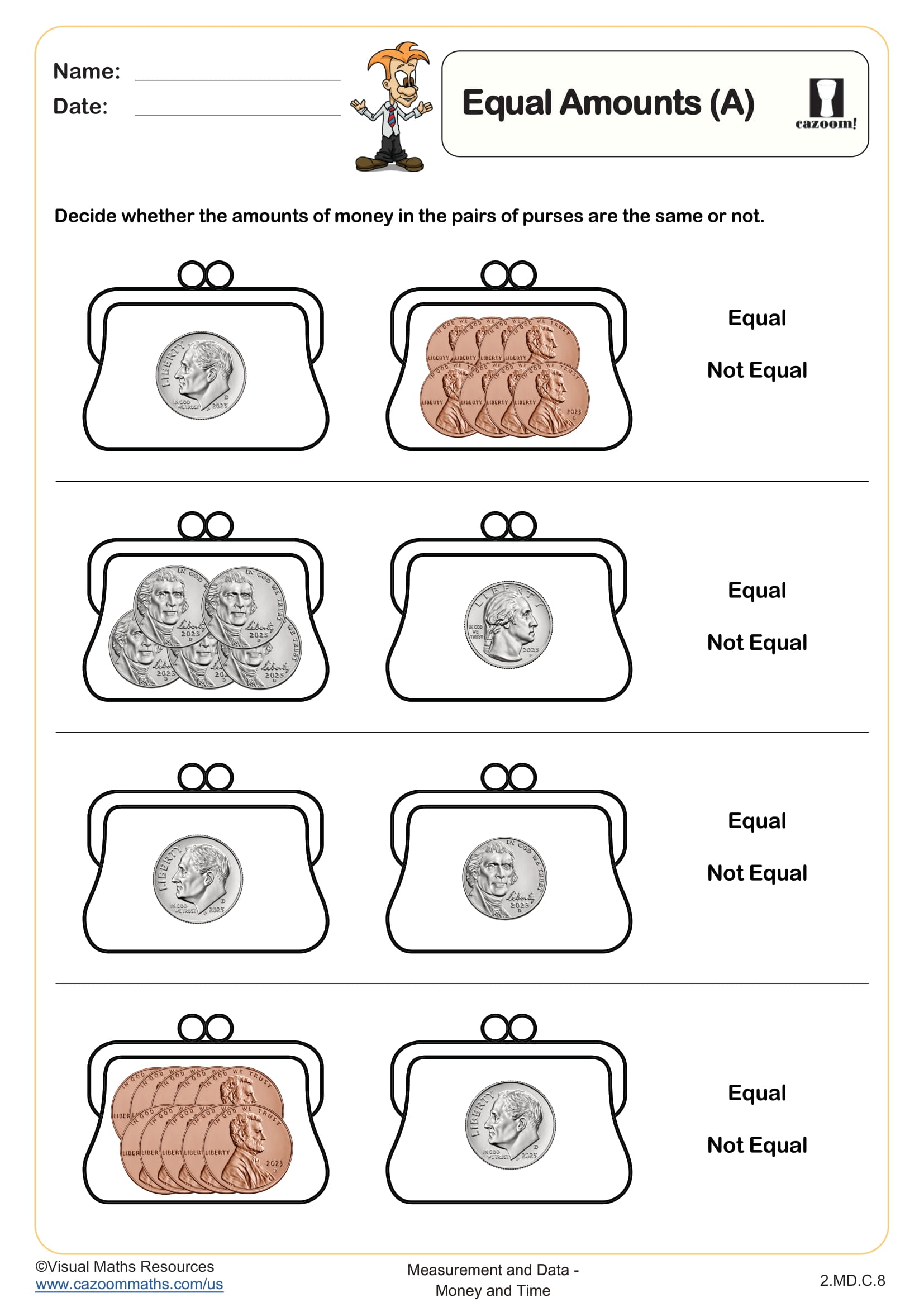 Equal Amounts (A) Worksheet | Fun and Engaging 2nd Grade Measurement ...