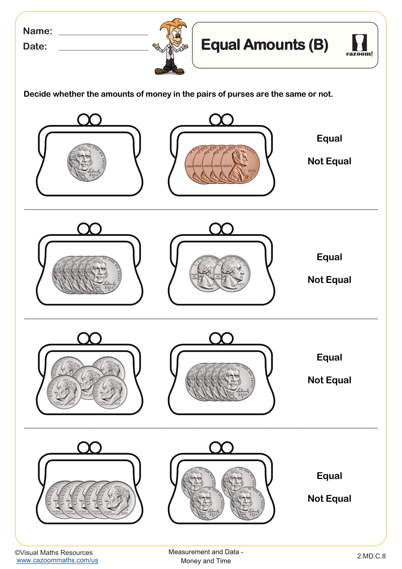 Equal Amounts (B) Worksheet | Fun and Engaging 2nd Grade Measurement ...