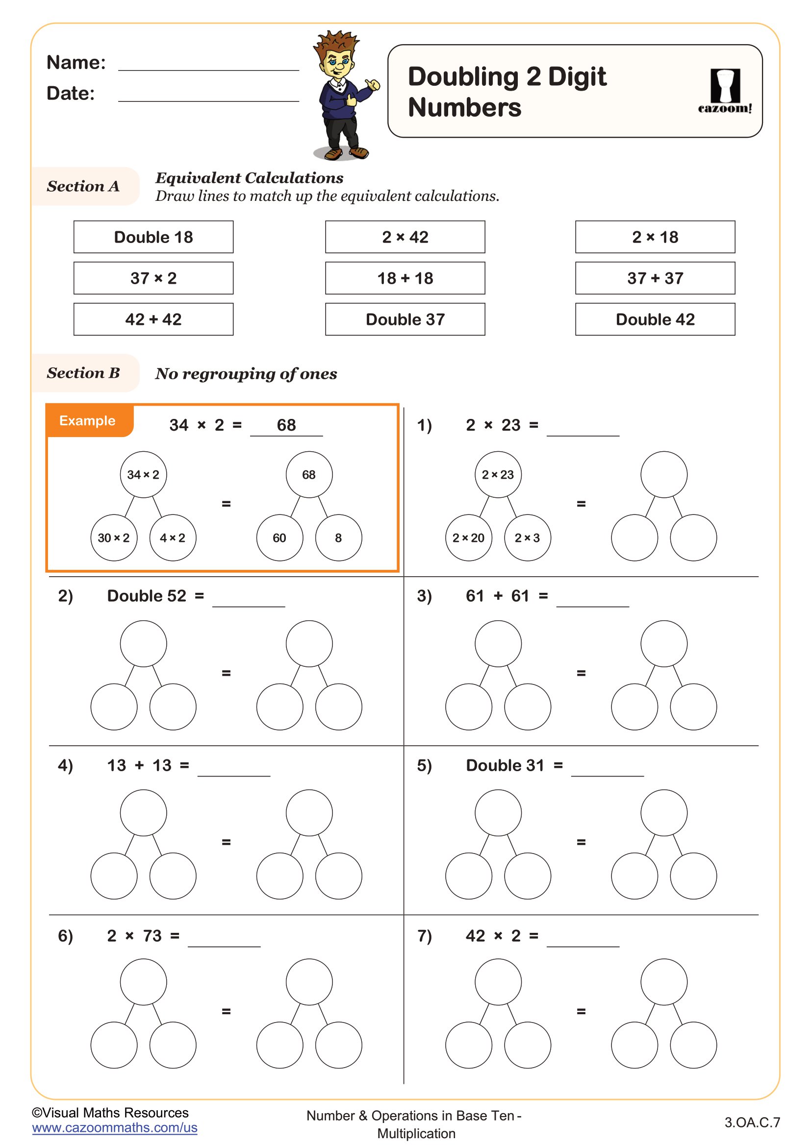 Doubling 2 Digit Numbers Worksheet | Fun and Engaging 3rd Grade Number & Operations in Base Ten ...