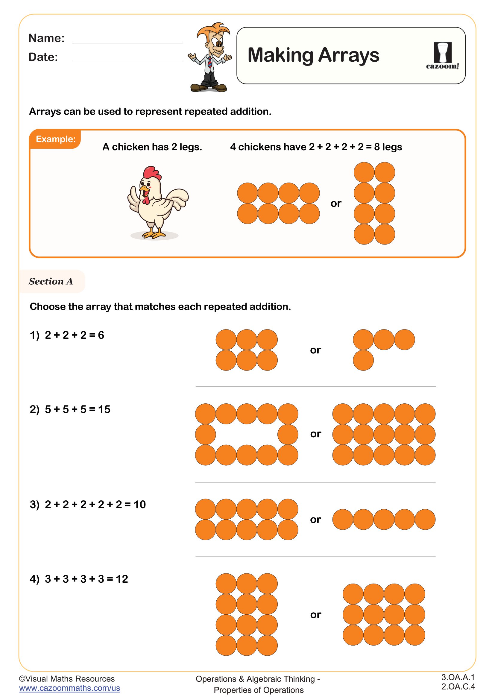 Making Arrays Worksheet | Fun and Engaging 2nd Grade and 3rd Grade Operations & Algebraic ...