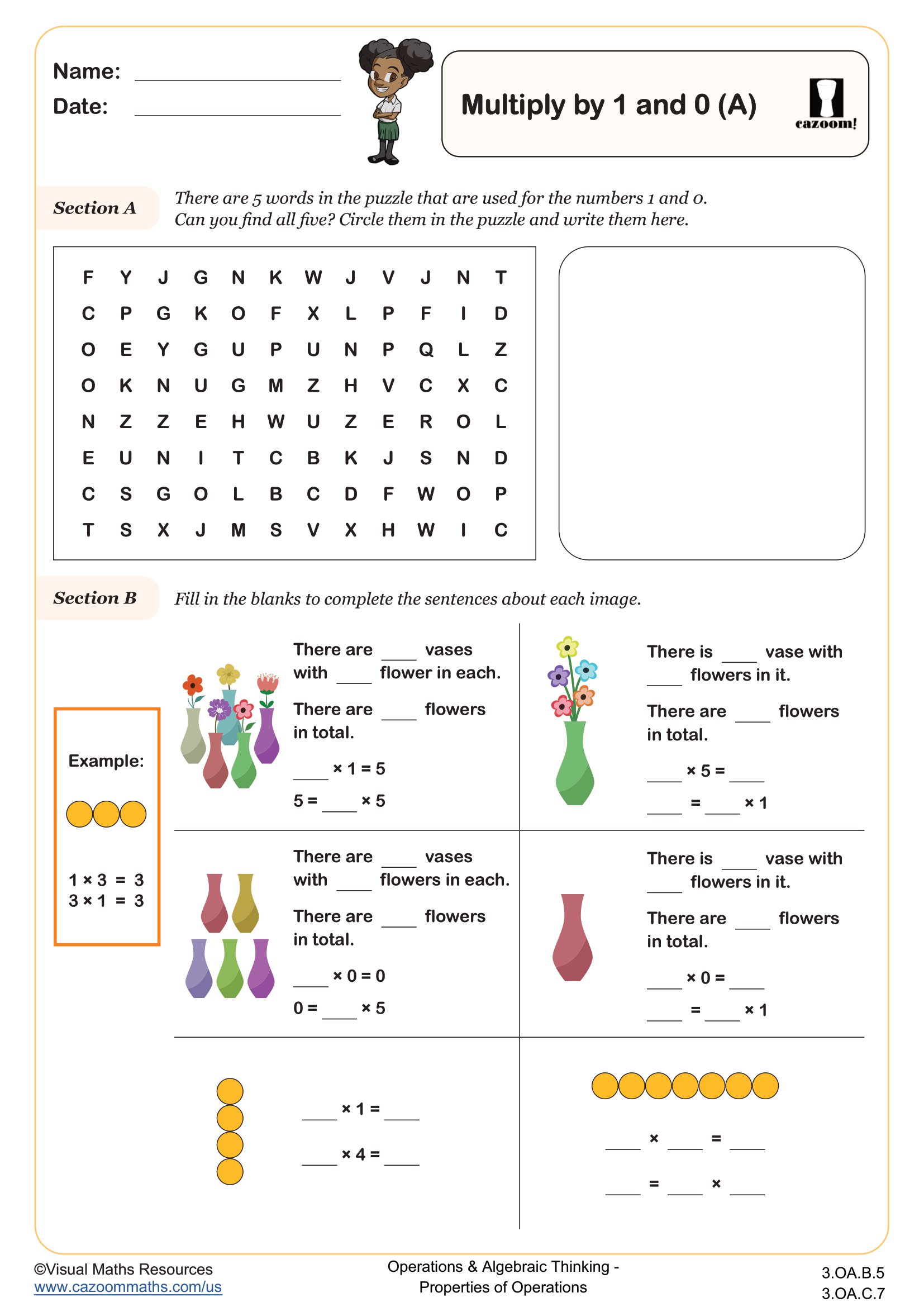 Multiplying by 1 and 0 (A) Worksheet | Fun and Engaging 3rd Grade ...