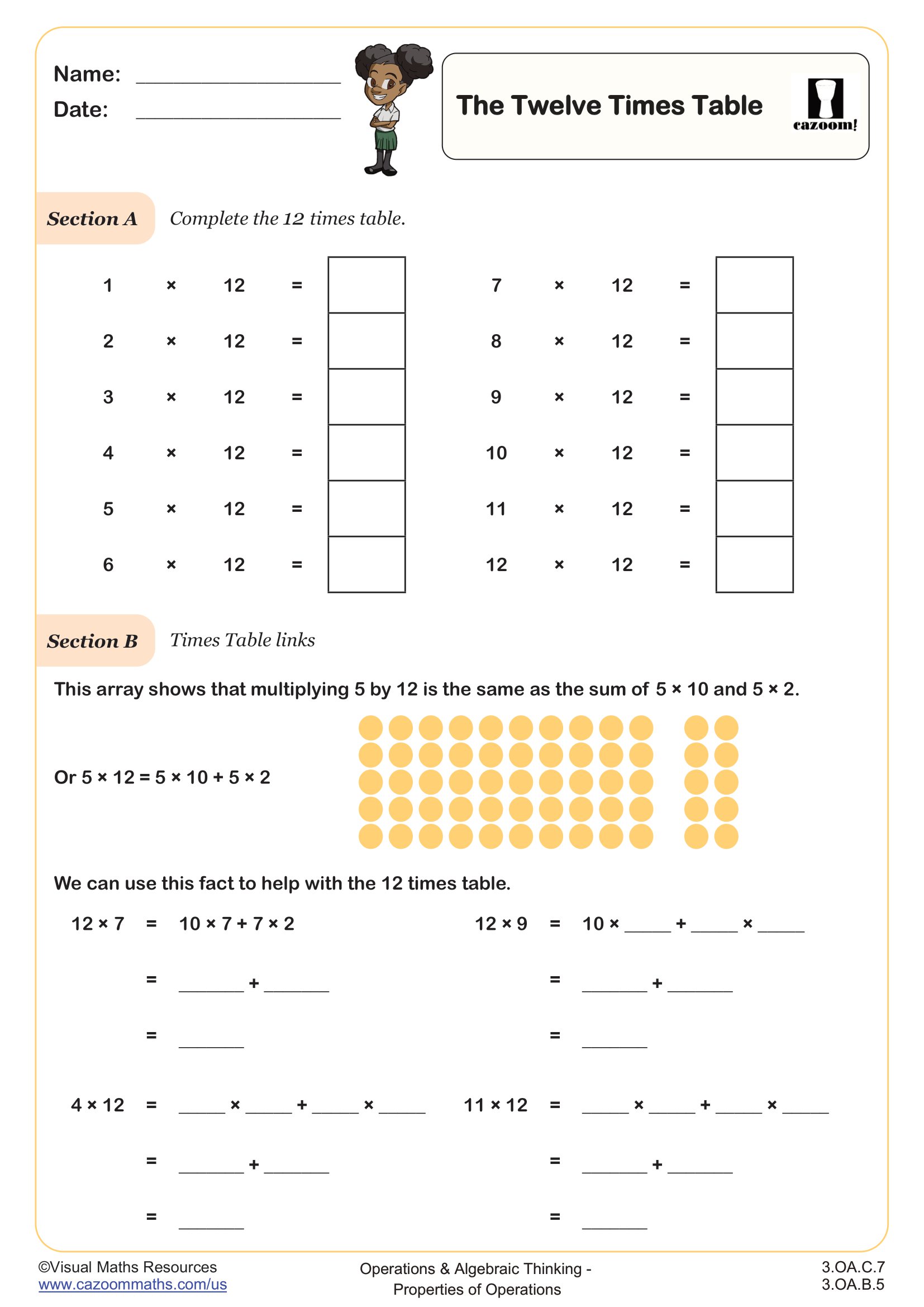 The 12 Times Table Worksheet | Fun and Engaging 3rd Grade Operations ...