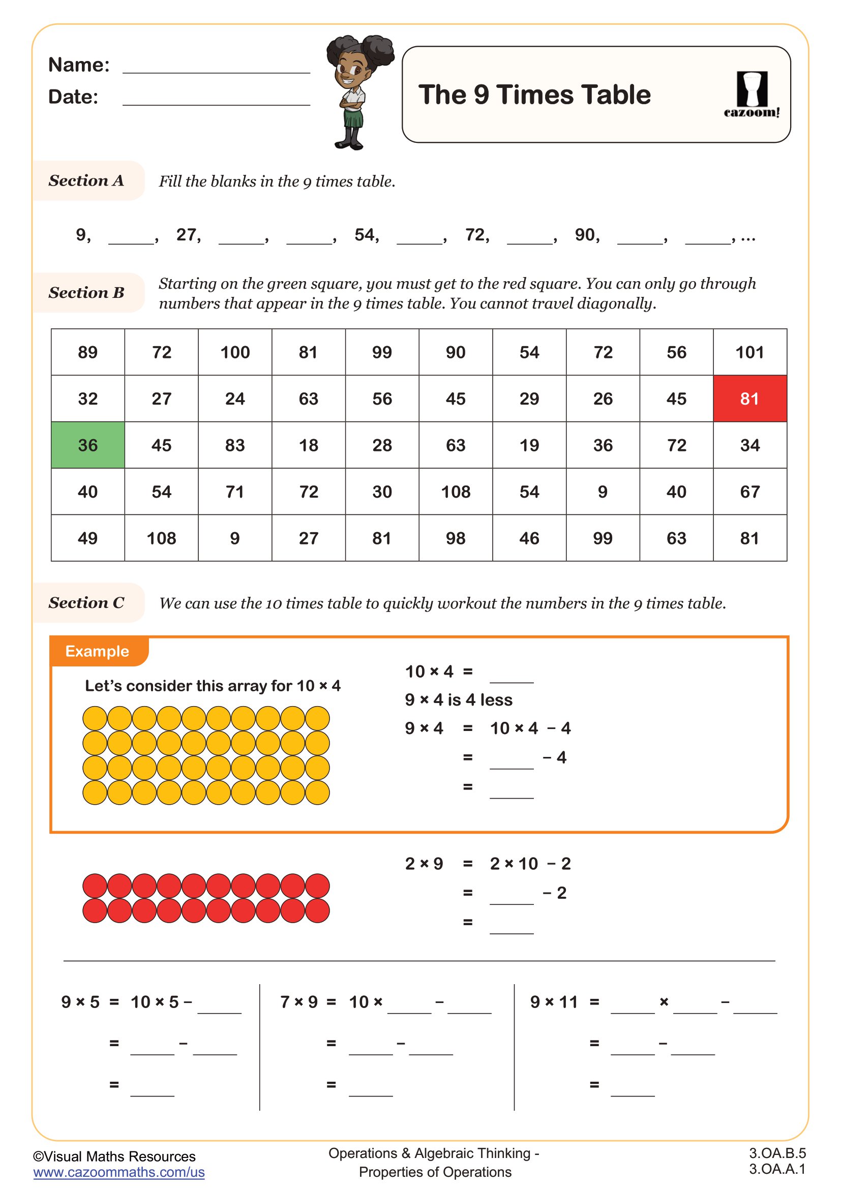 The 9 Times Table Worksheet | Fun and Engaging 3rd Grade Operations ...
