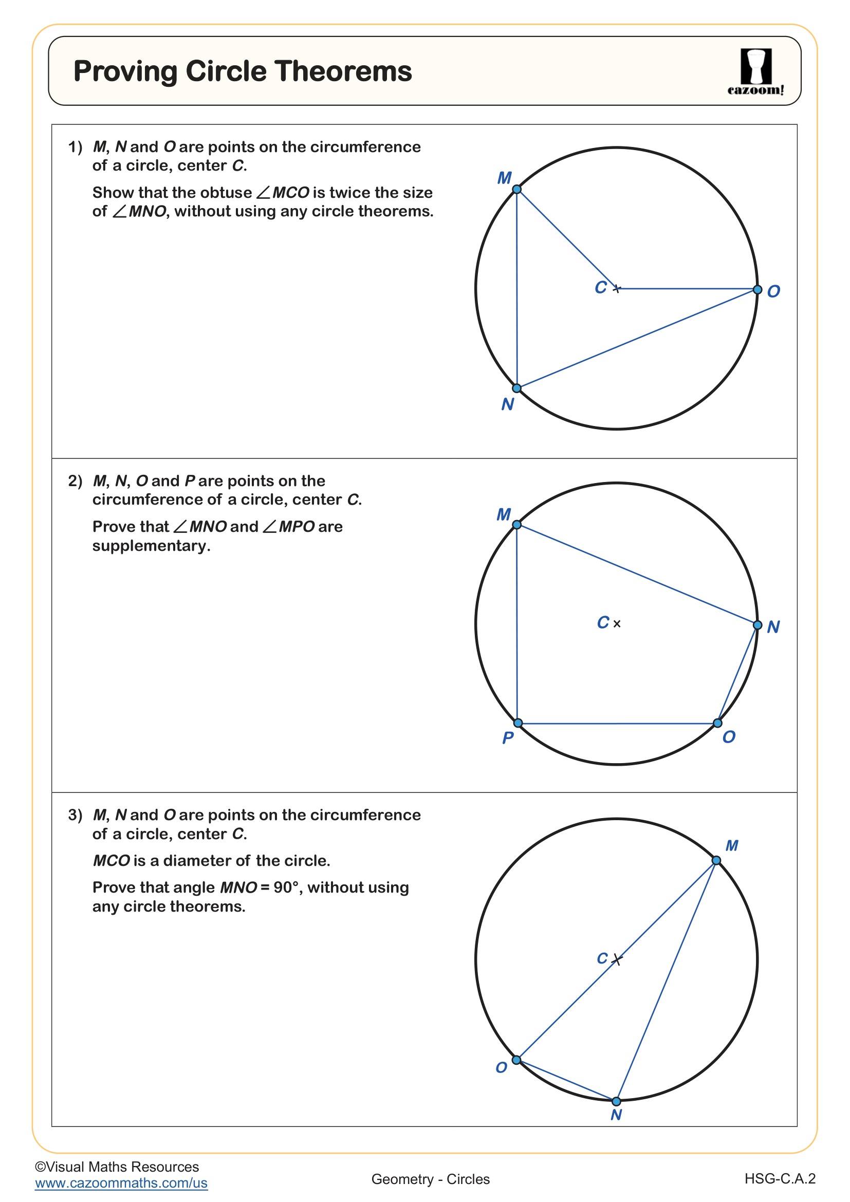 Proving Circle Theorems Worksheet | Fun and Engaging Geometry and IM 2 Geometry Worksheet ...