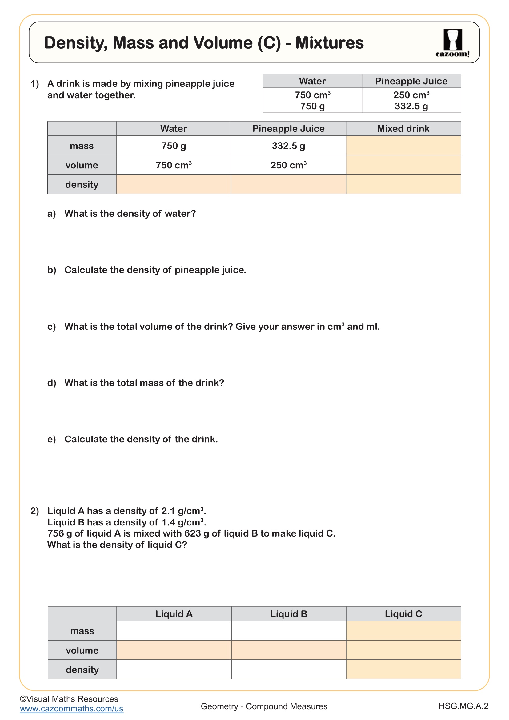 HSG-MG.A.2 Worksheets | Printable High School Math Worksheets | Cazoom Math