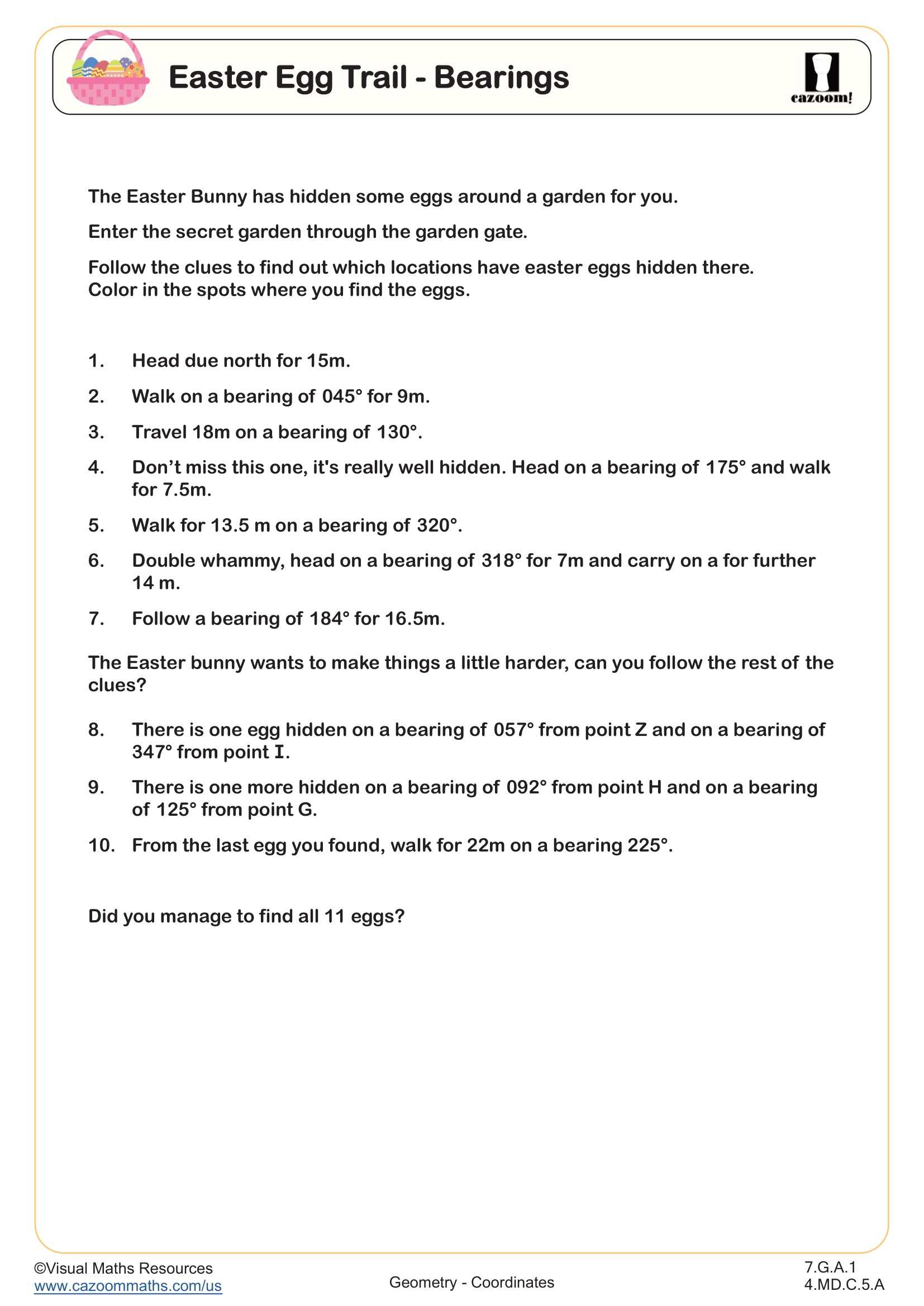 Easter Egg Trail - Bearings Worksheet | Fun and Engaging 4th Grade and ...
