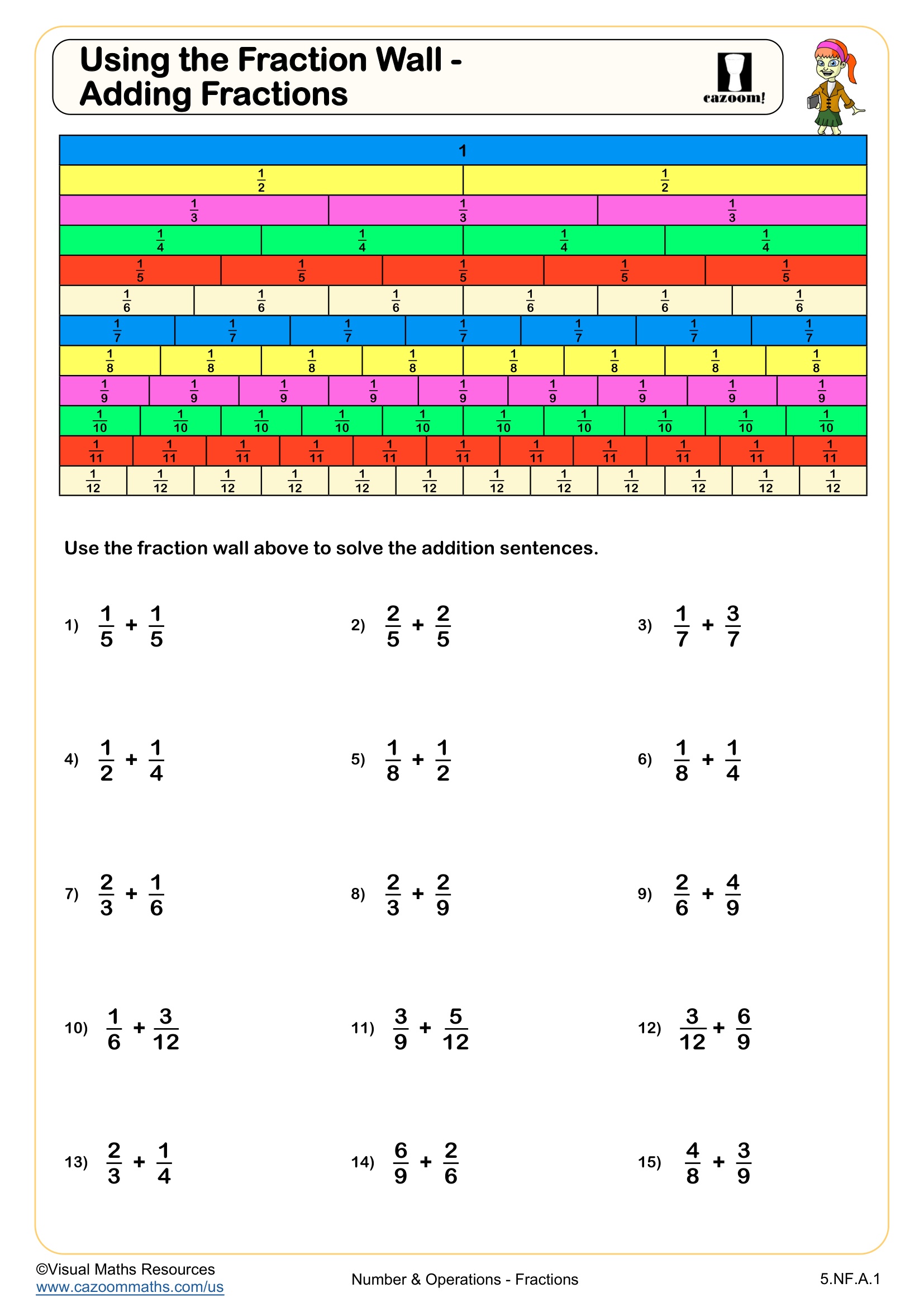 Using a Fraction Wall - Adding Fractions Worksheet | Fun and Engaging ...