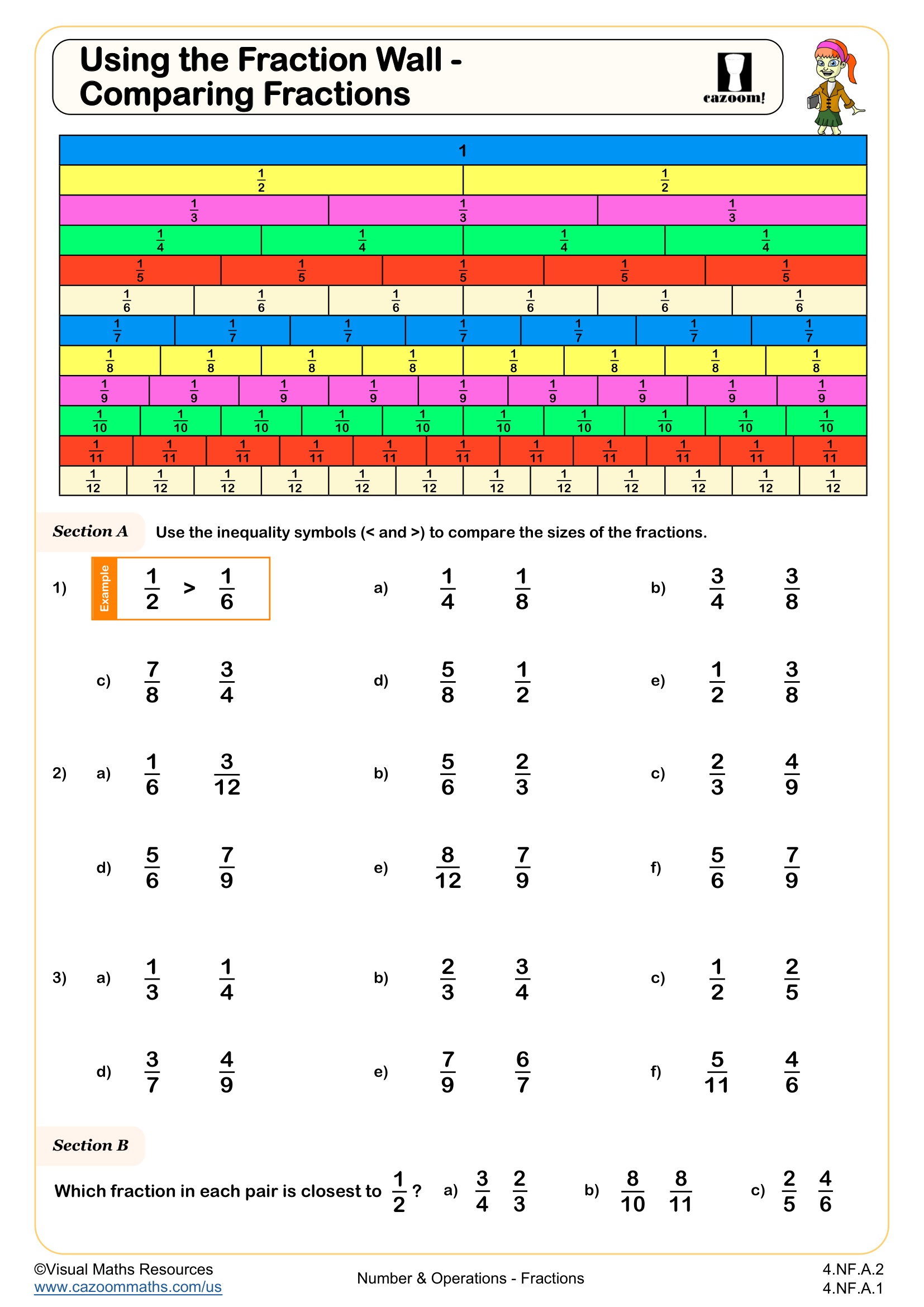 Using a Fraction Wall - Comparing Fractions Worksheet | Fun and ...