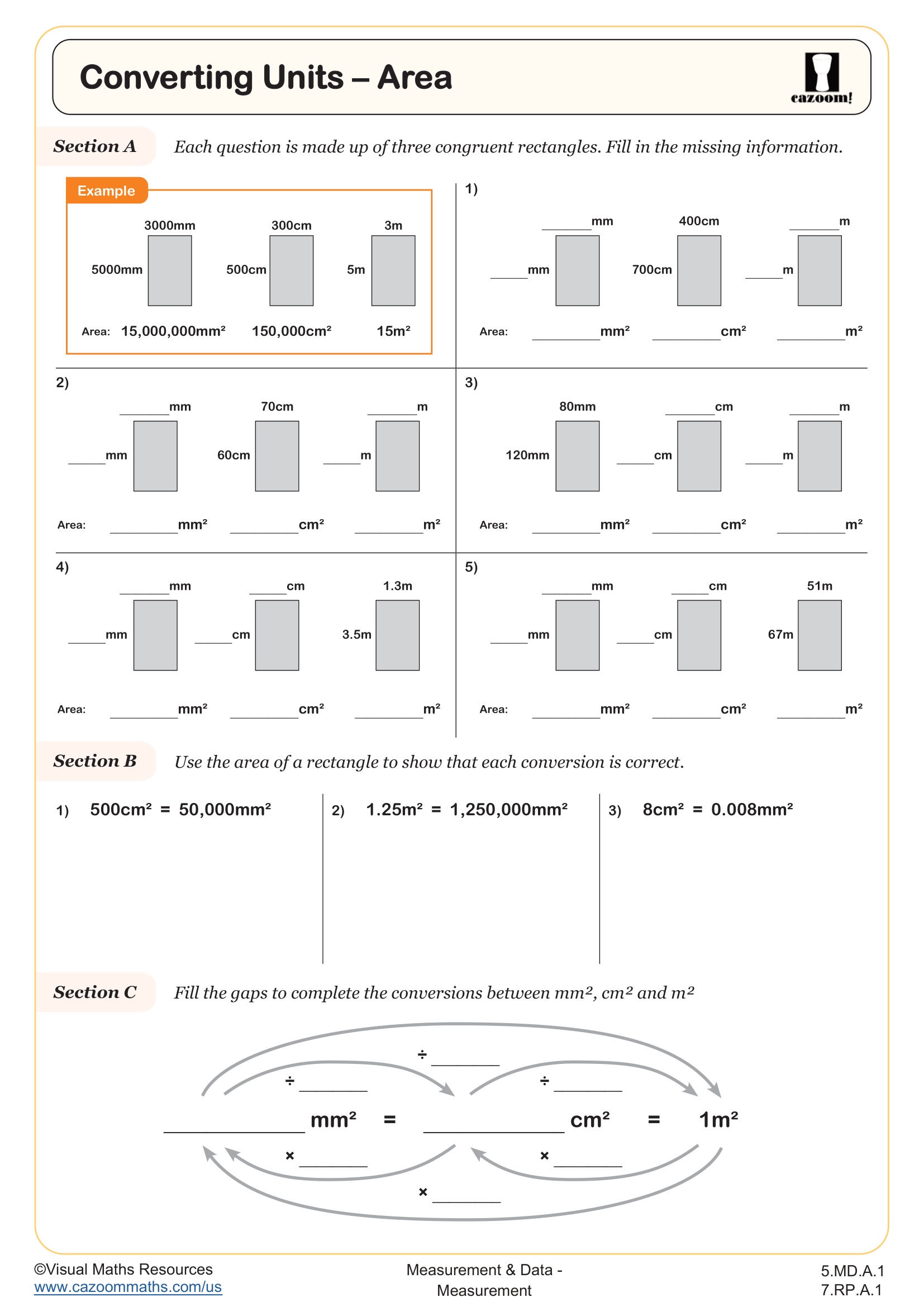 Converting Units - Area Worksheet | Fun and Engaging 5th Grade and 7th ...