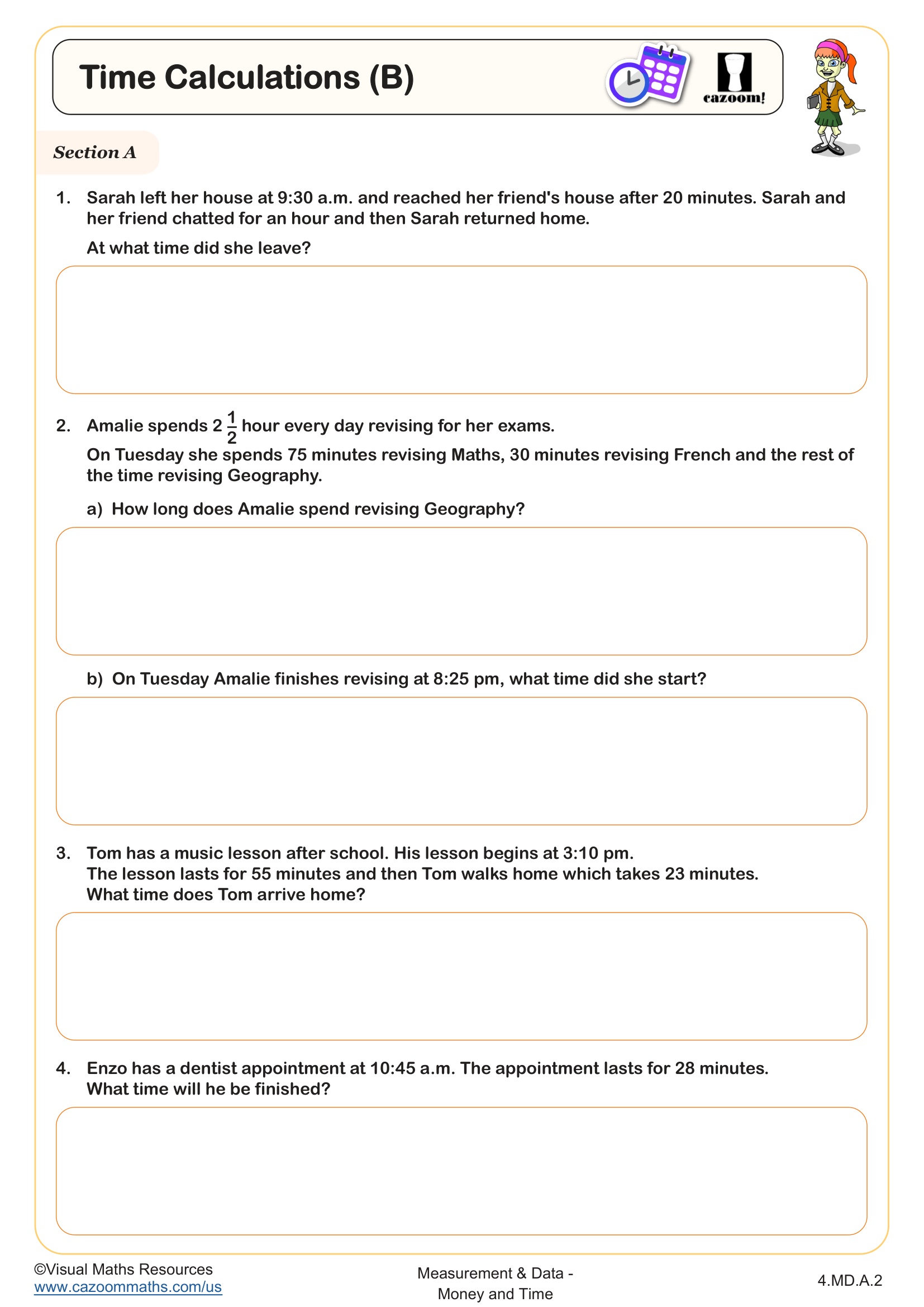 4.MD.A.2 Worksheets | Printable 4th Grade Math Worksheets | Cazoom Math