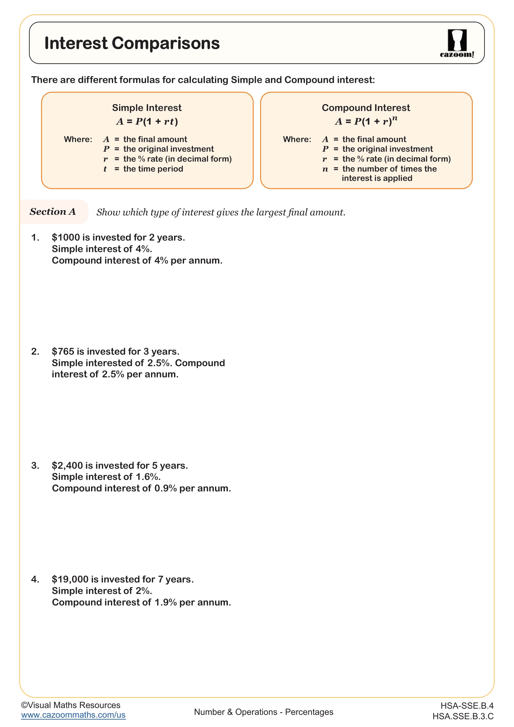 Interest Comparisons Worksheet | Fun and Engaging IM 1 and Algebra II ...