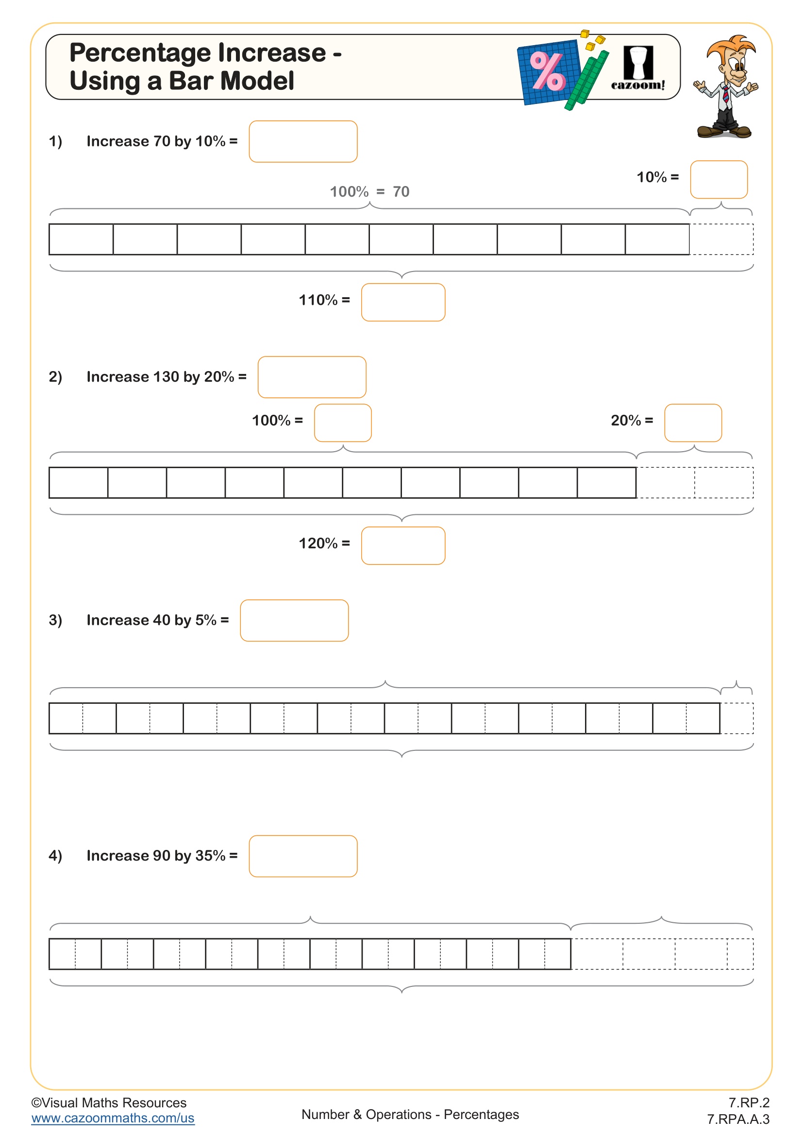 Percentage Increase - Using a Bar Model Worksheet | Fun and Engaging 7th Grade and IM 1 Number ...
