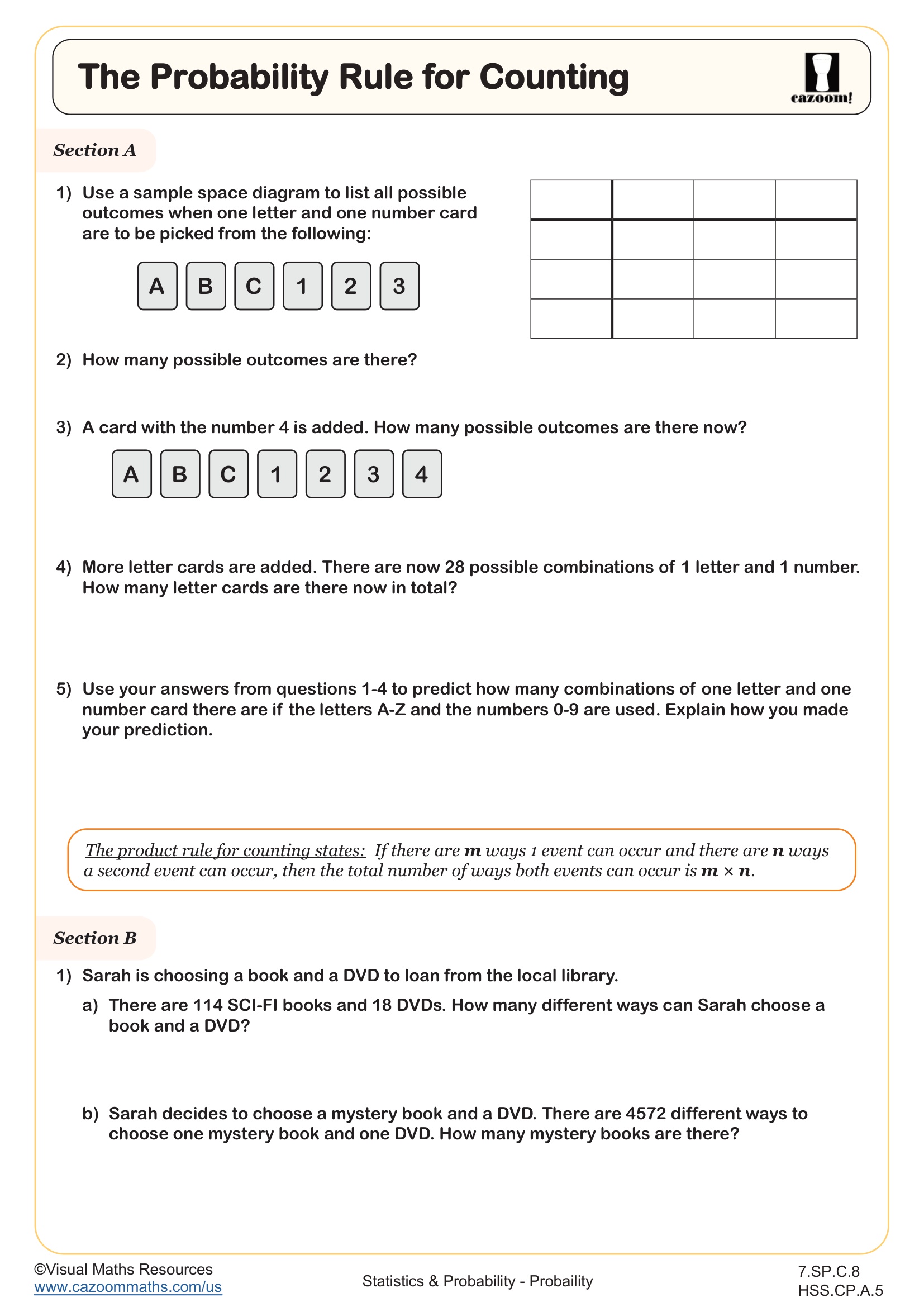 The Probability Rule for Counting Worksheet | Fun and Engaging 7th Grade, IM 1 and Algebra I ...