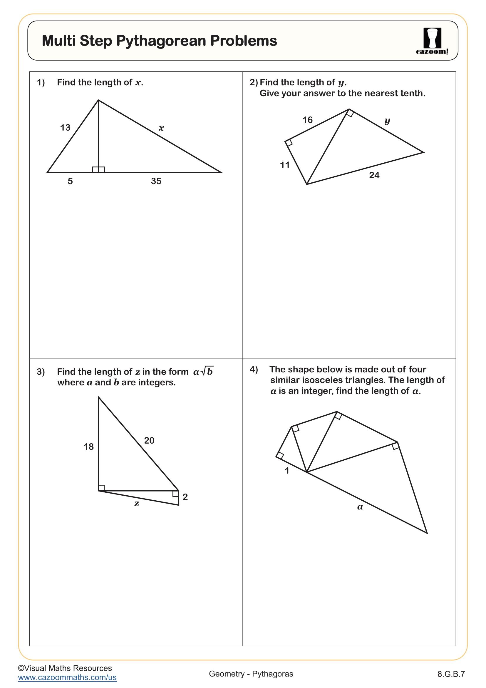 Multi Step Pythagorean Problems Worksheet | Fun and Engaging 8th Grade ...