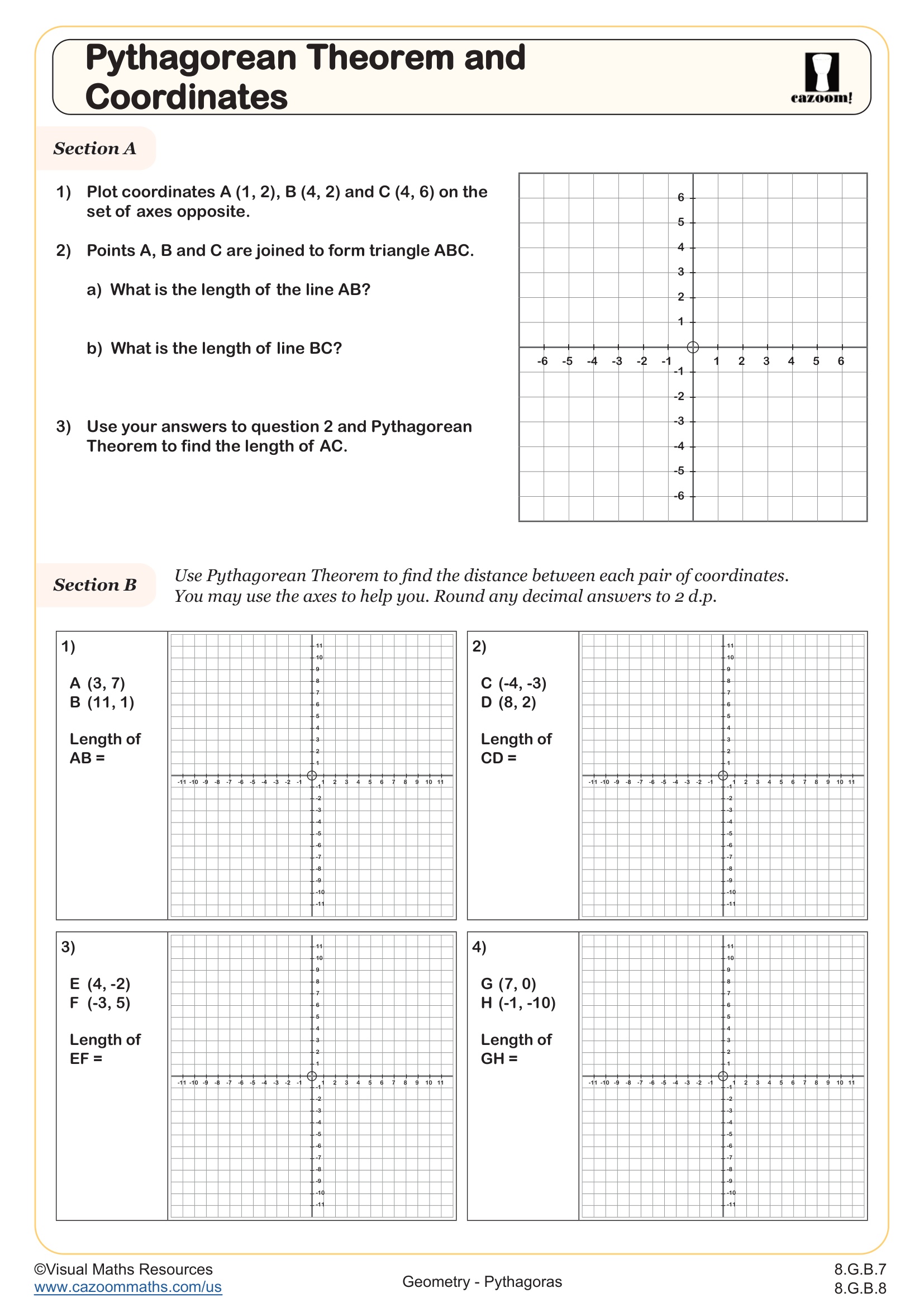 Pythagorean Theorem and coordinates Worksheet | Fun and Engaging 8th ...