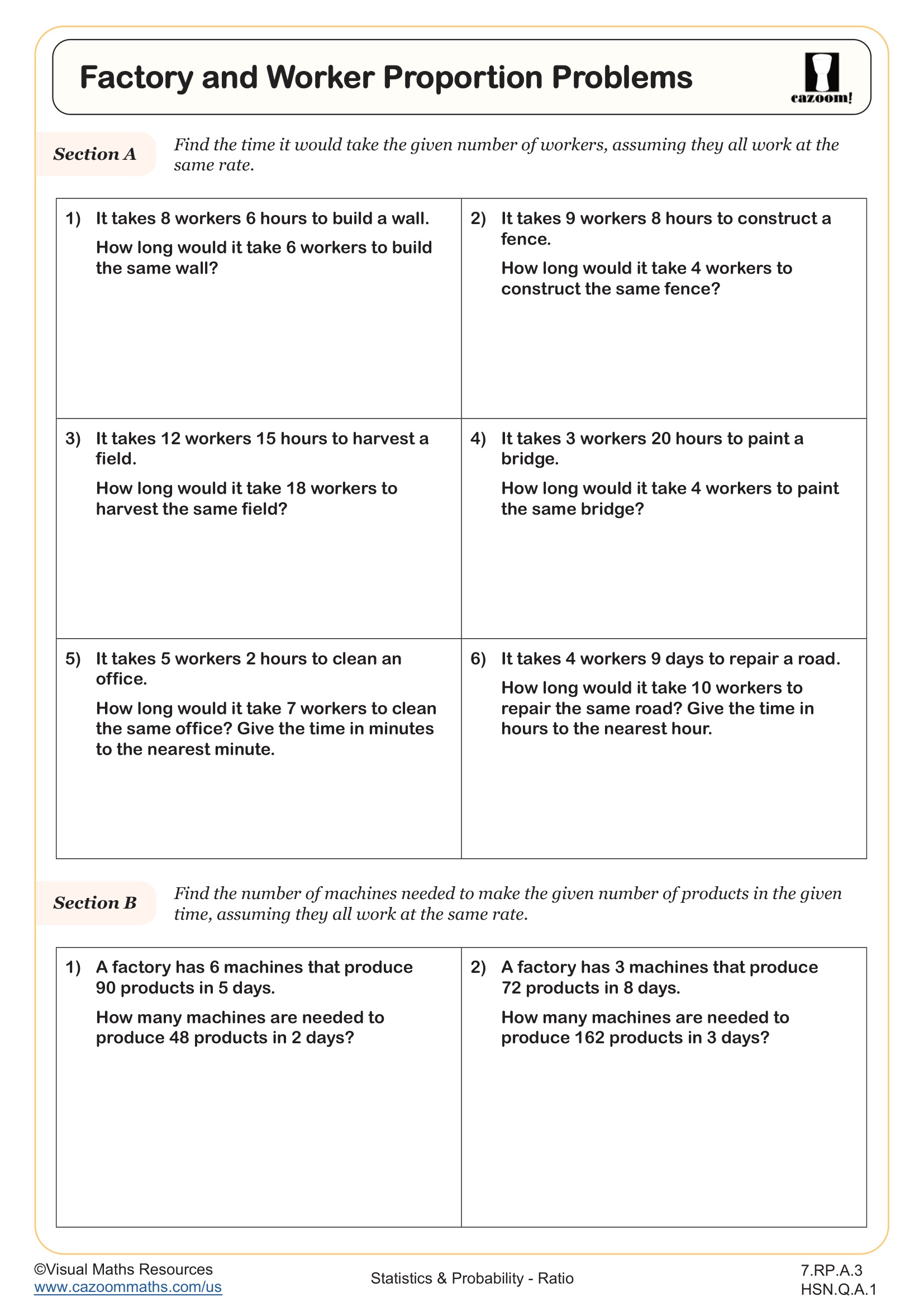 Factory and Worker Proportion Problems Worksheet | Fun and Engaging 7th ...