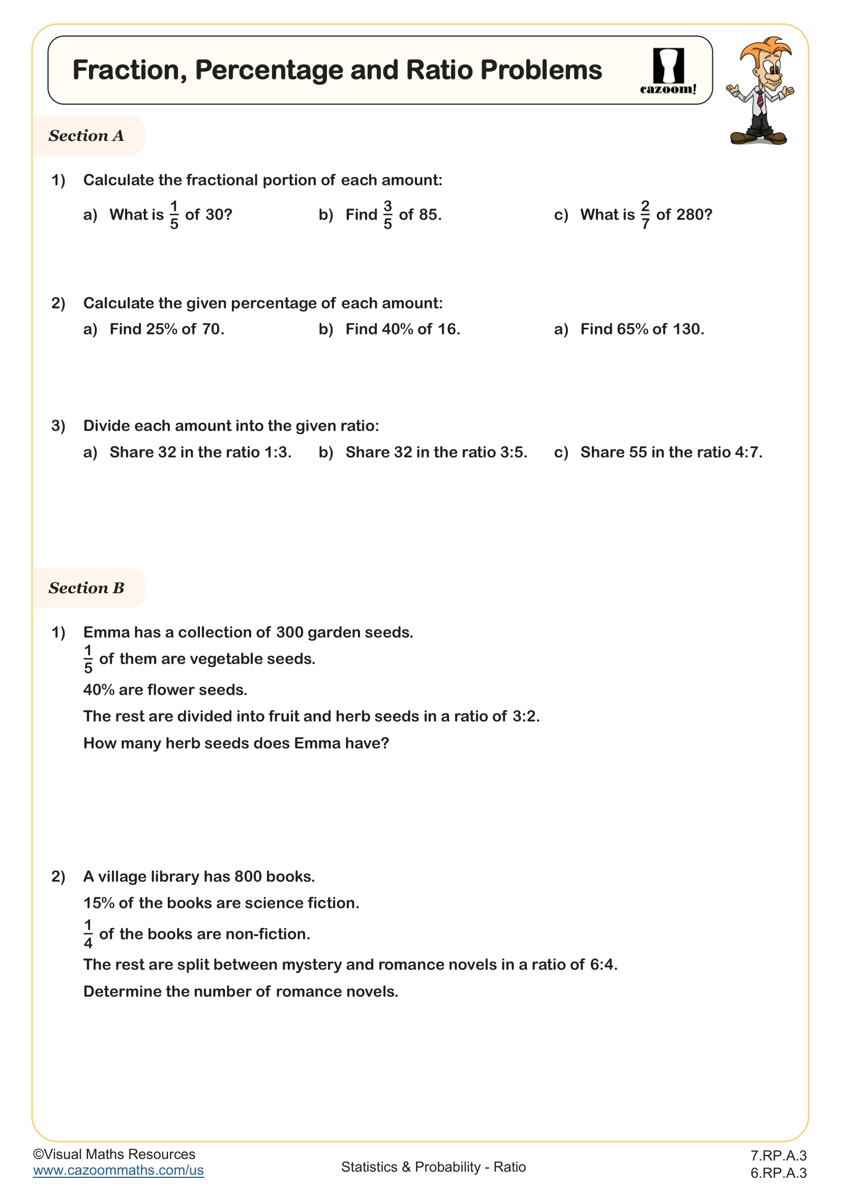 Fraction, Percentage and Ratio Problems Worksheet | Fun and Engaging ...
