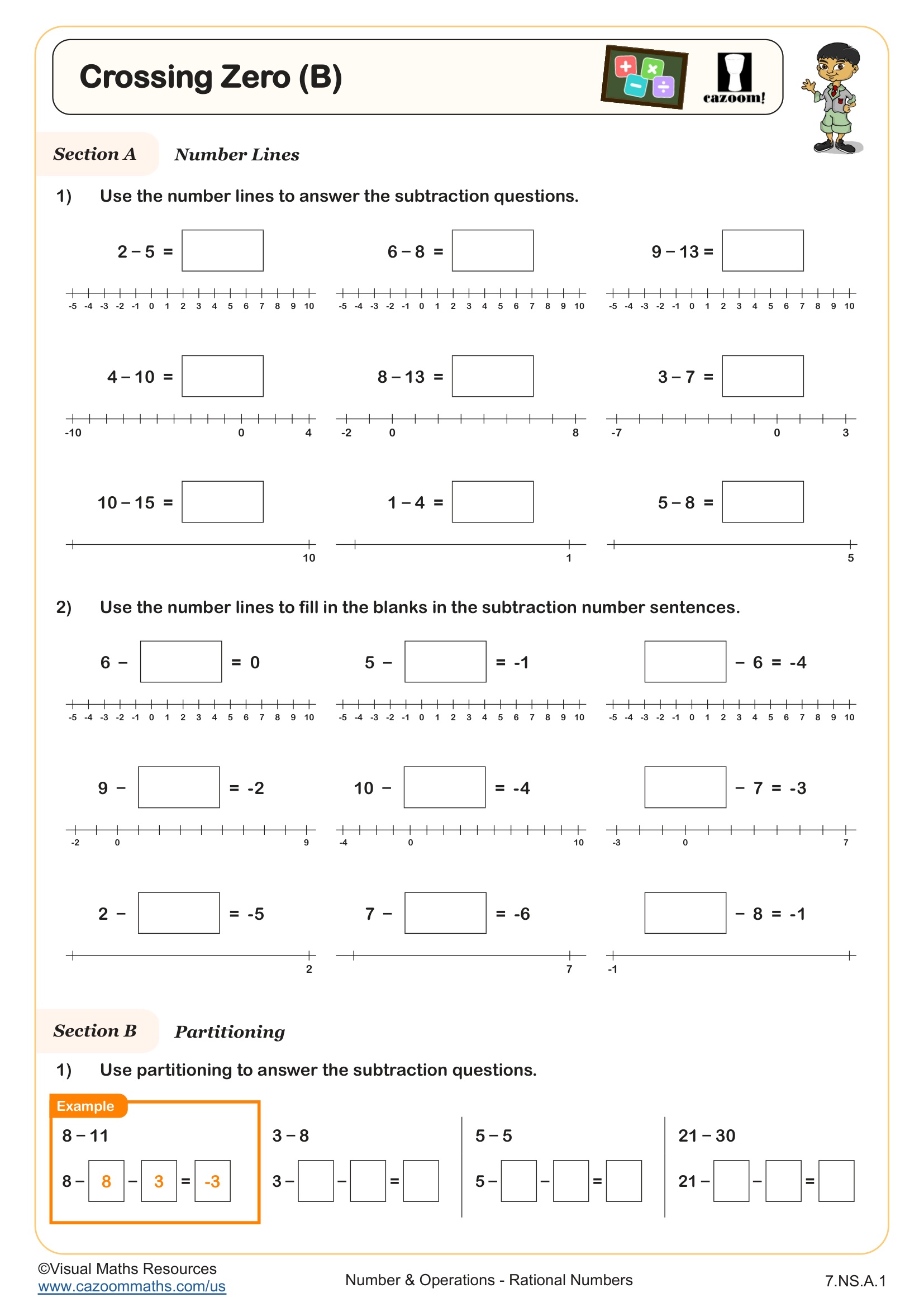 Crossing Zero (B) Worksheet | Fun and Engaging 6th Grade and 7th Grade ...