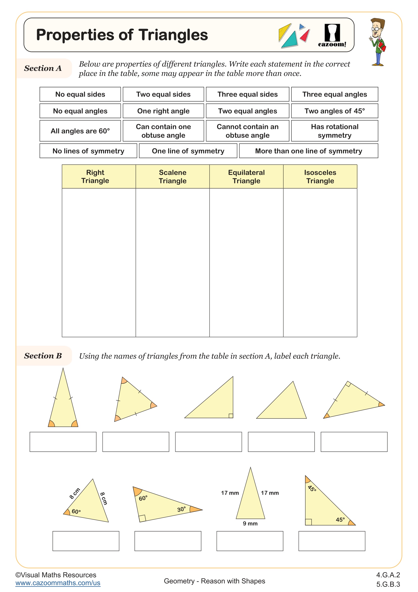 Properties of triangles Worksheet | Fun and Engaging 4th Grade and 5th ...