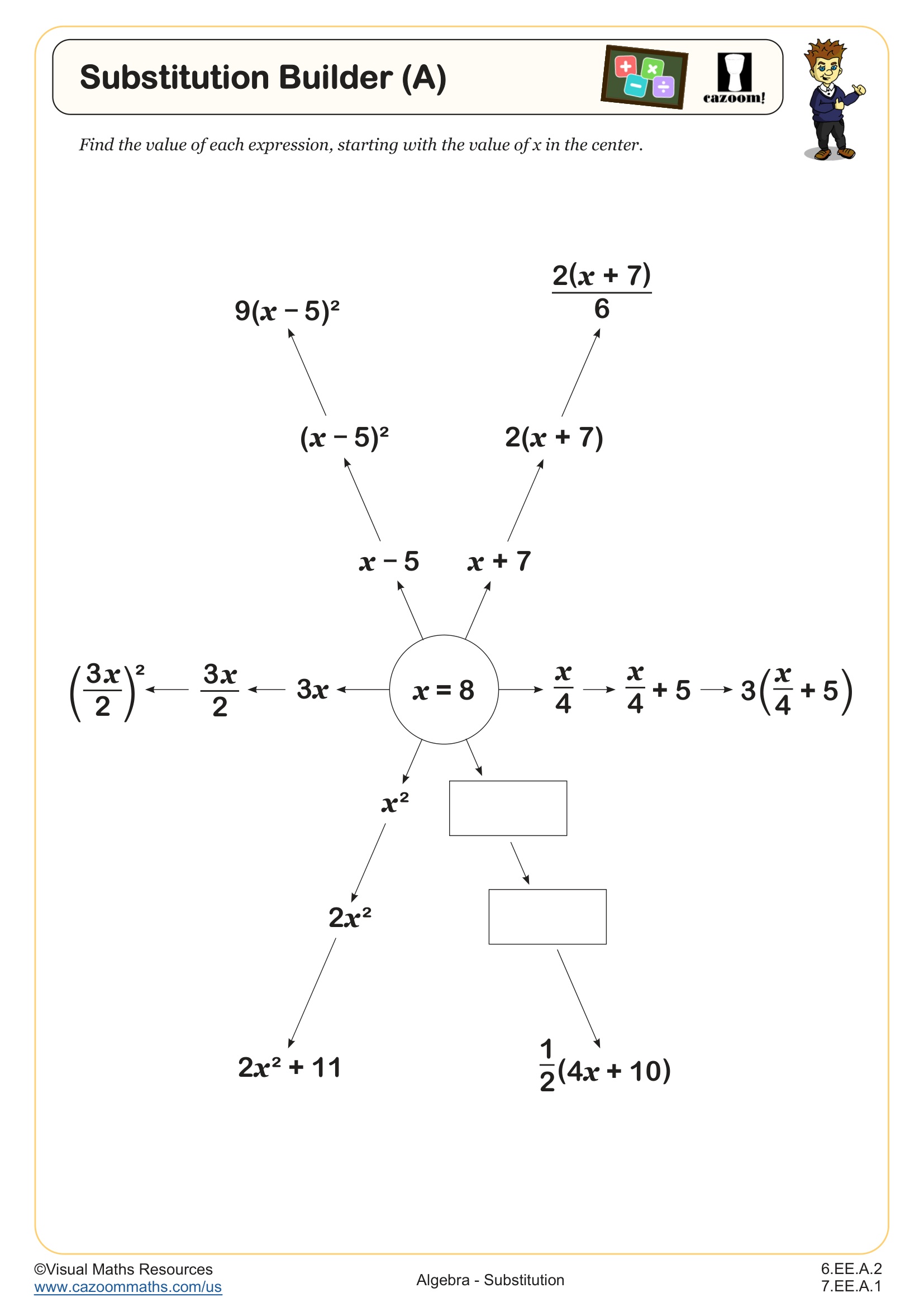 Substitution Builder A Worksheet | Fun and Engaging 6th and 7th Grade ...