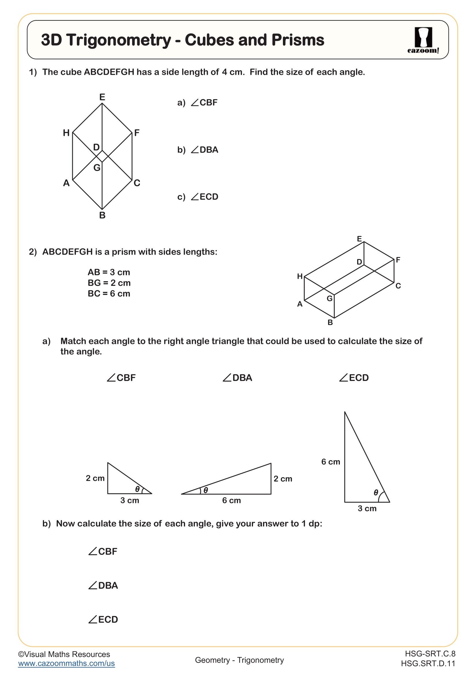 3D Trigonometry - Cubes and Prisms Worksheet | Fun and Engaging ...
